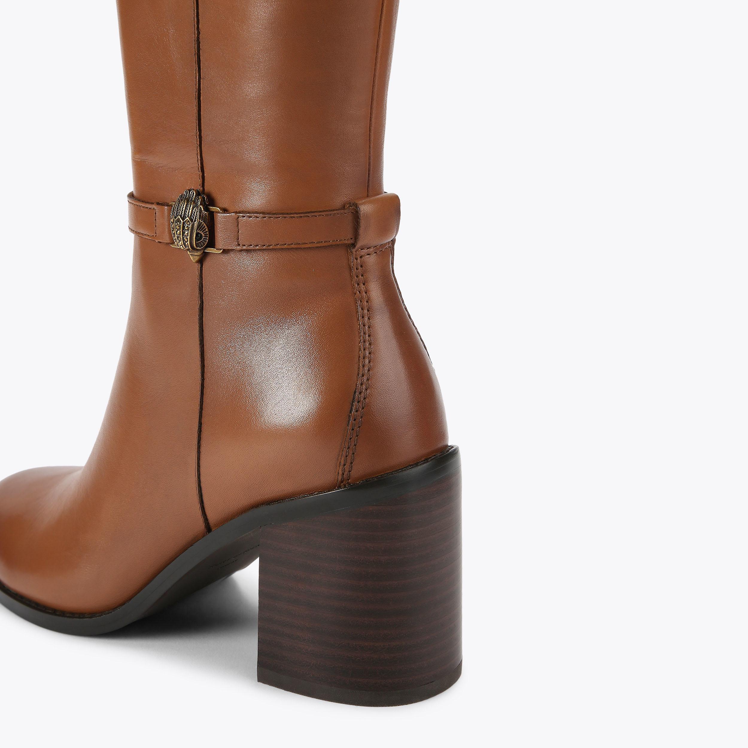 SHOREDITCH BLOCK KNEE B Tan Leather Block Knee Boot by KURT GEIGER LONDON