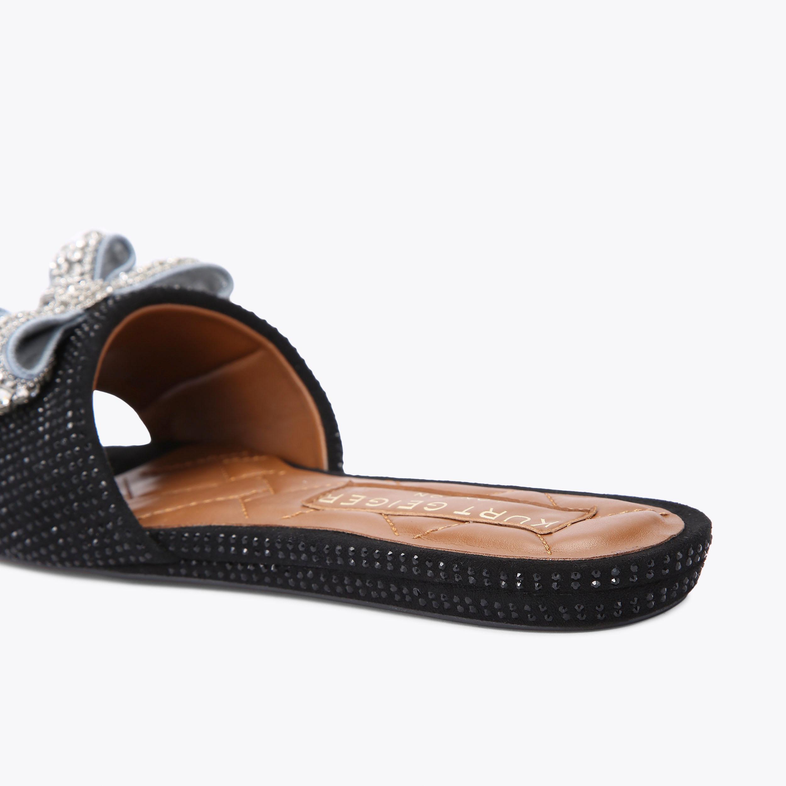 KENSINGTON BOW FLAT SDL Black Slip On Sandals by KURT GEIGER LONDON