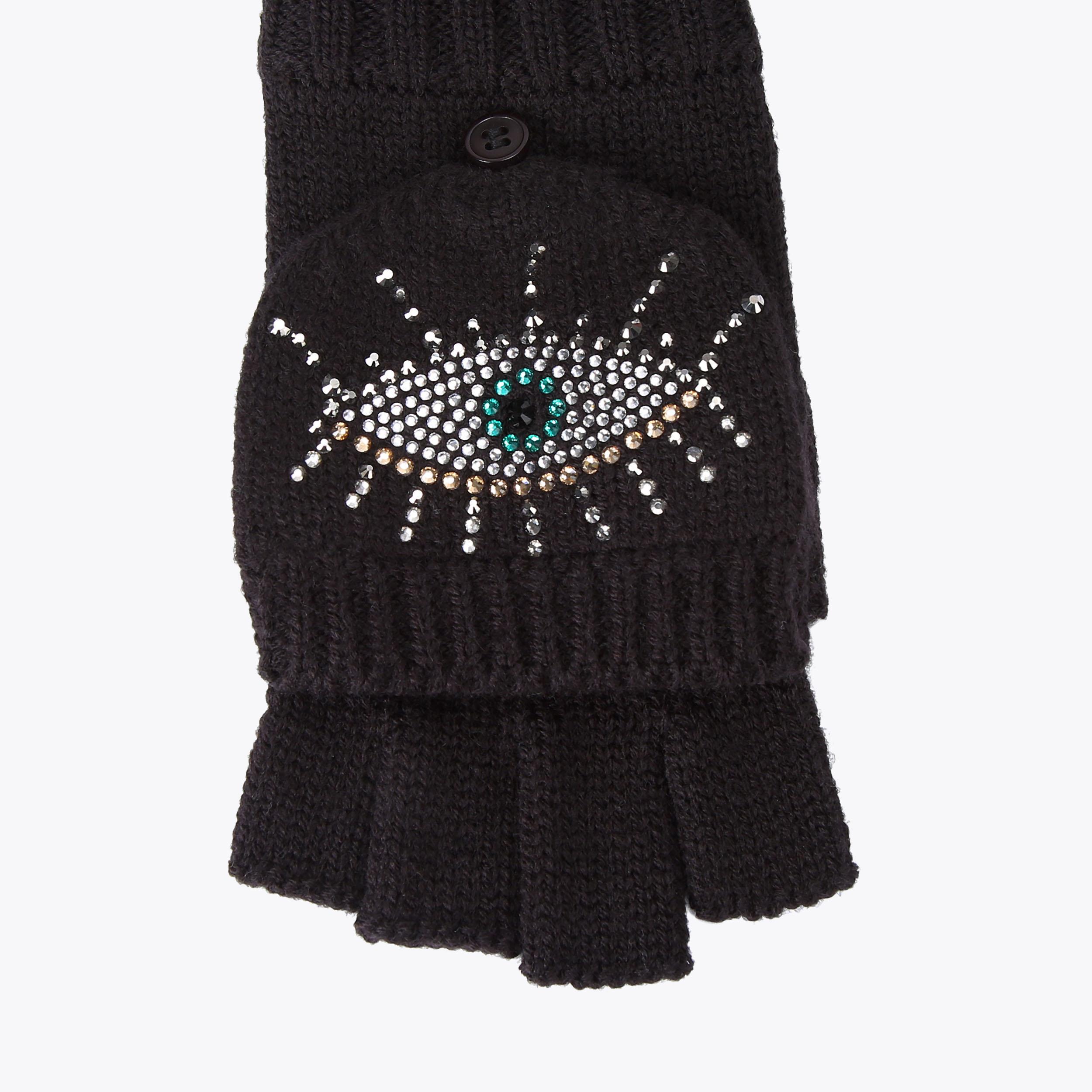 EVIL EYE MITTEN Black Knitted Mittens by KURT GEIGER LONDON