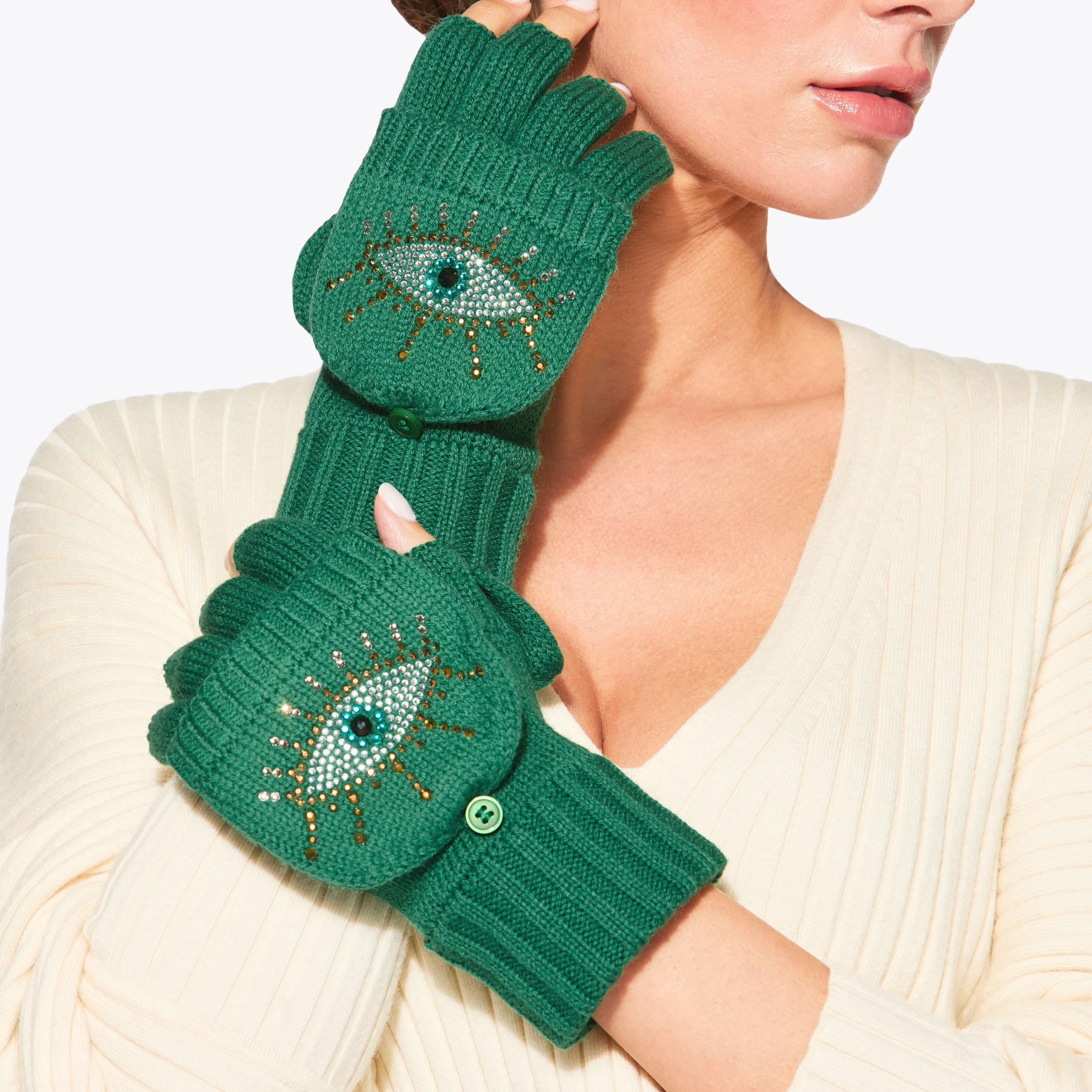 EVIL EYE MITTEN Green Knitted Mitten Gloves by KURT GEIGER LONDON