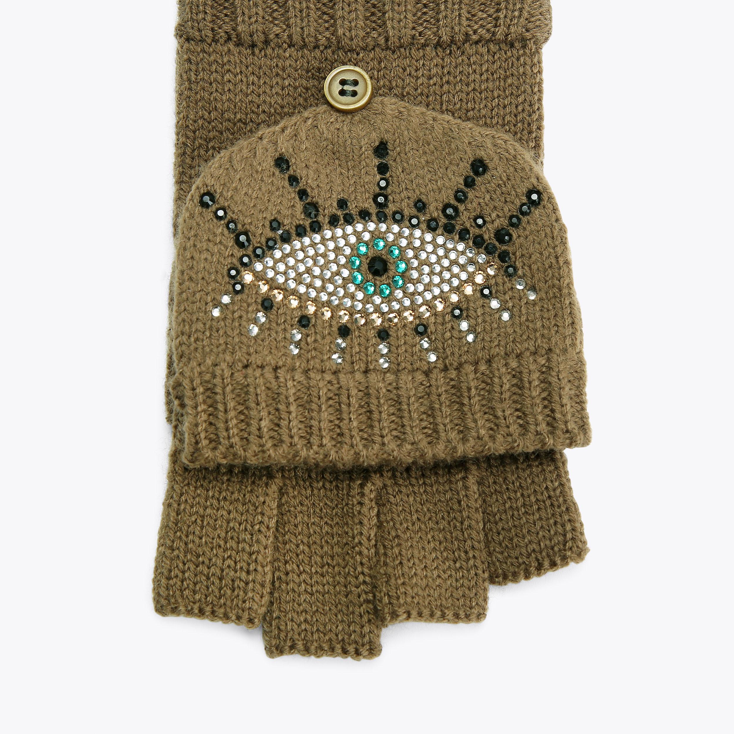 EVIL EYE MITTEN Khaki Knitted Mitten Gloves by KURT GEIGER LONDON
