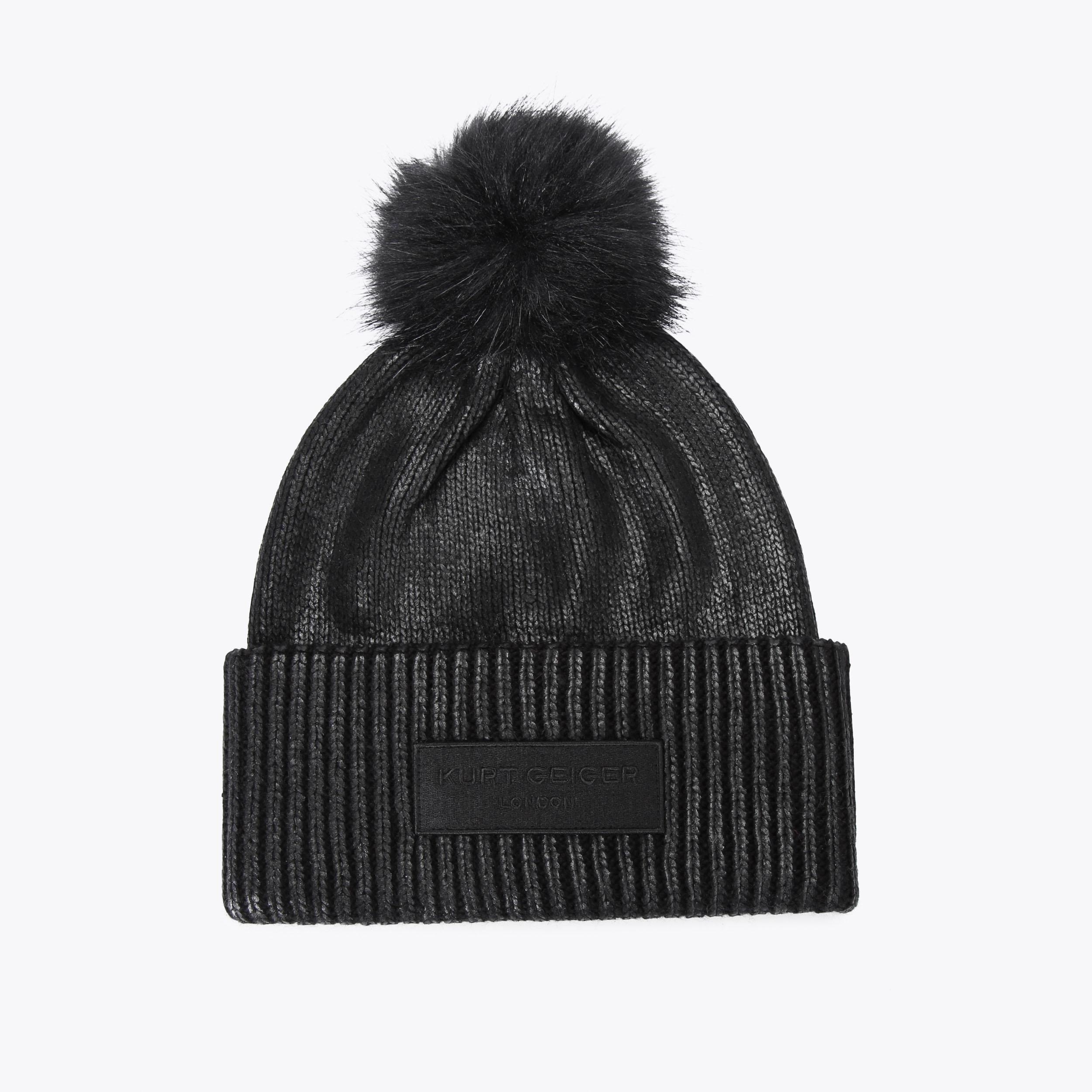 METALLIC RIB BEANIE Black Metallic Beanie by KURT GEIGER LONDON