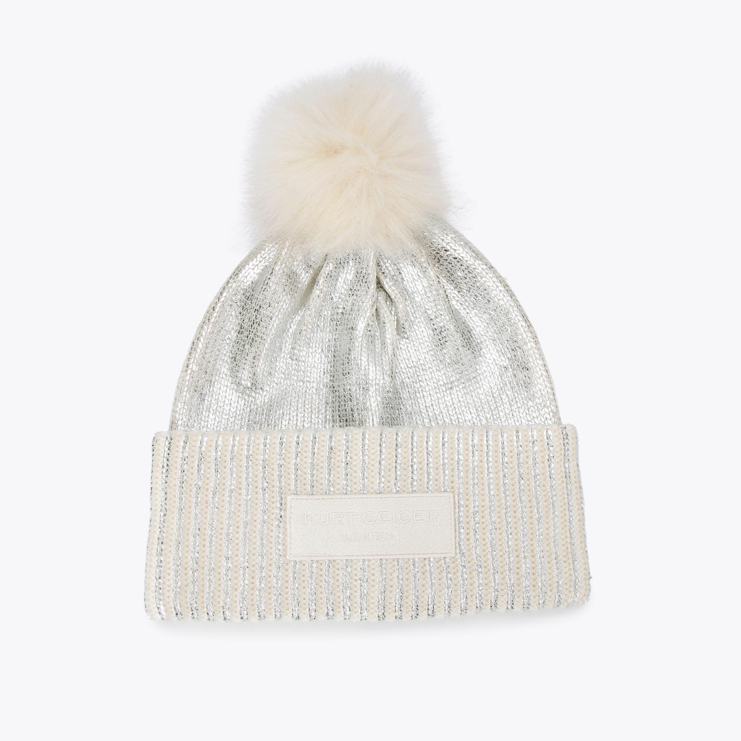 METALLIC RIB BEANIE While Metallic Beanie Hat by KURT GEIGER LONDON