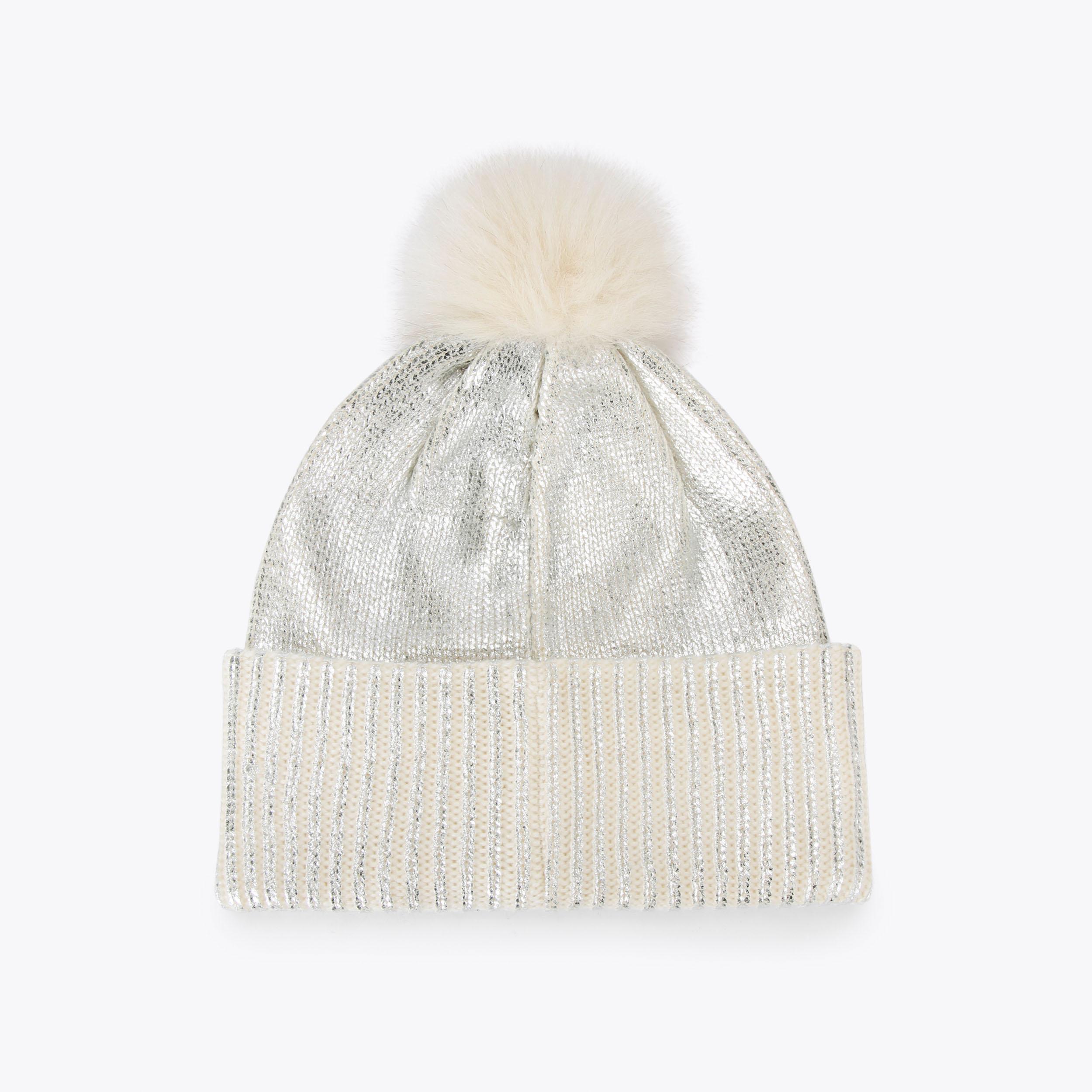 METALLIC RIB BEANIE While Metallic Beanie Hat by KURT GEIGER LONDON