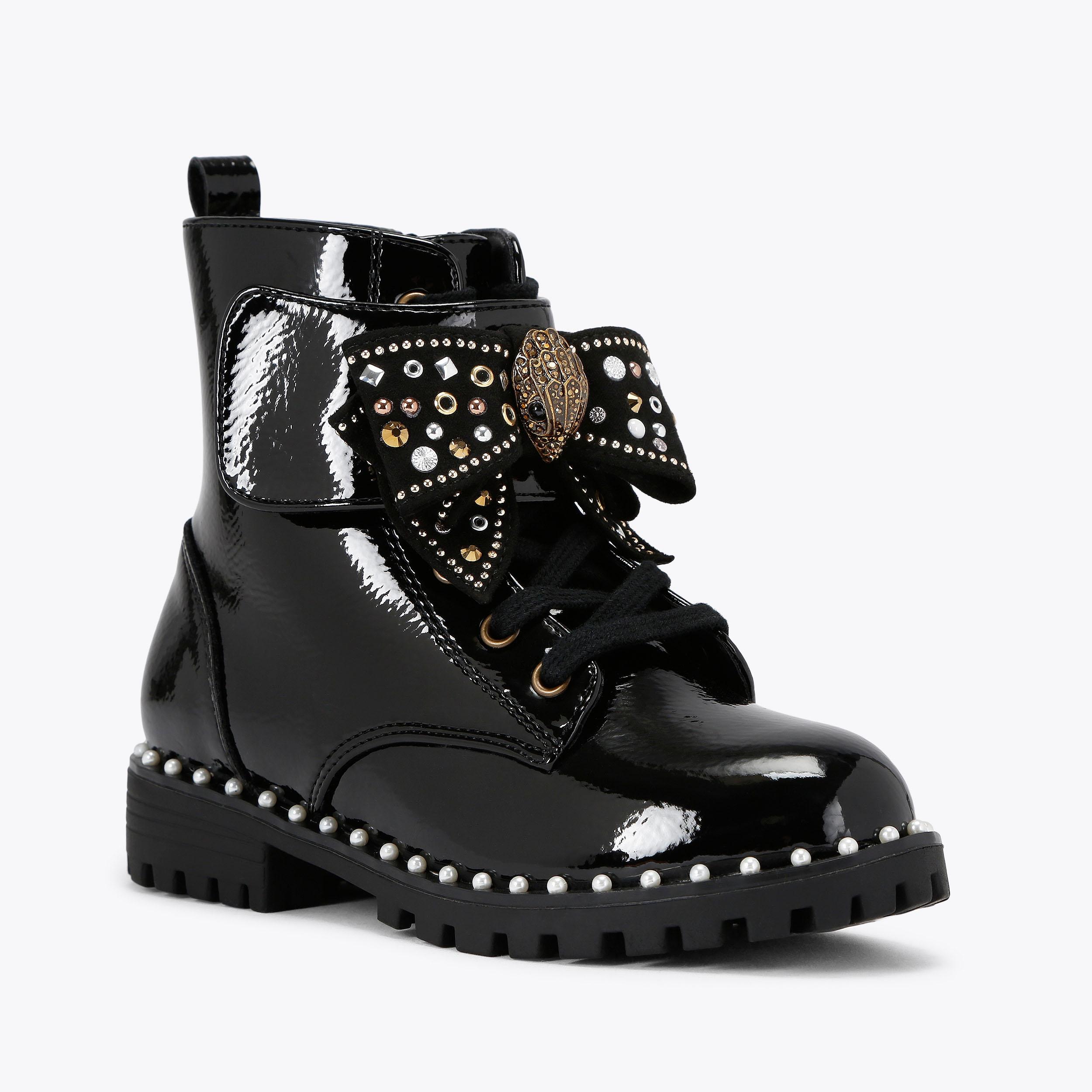 KENSINGTON STRAP BOW Black Patent Lace Up Boot by KURT GEIGER LONDON