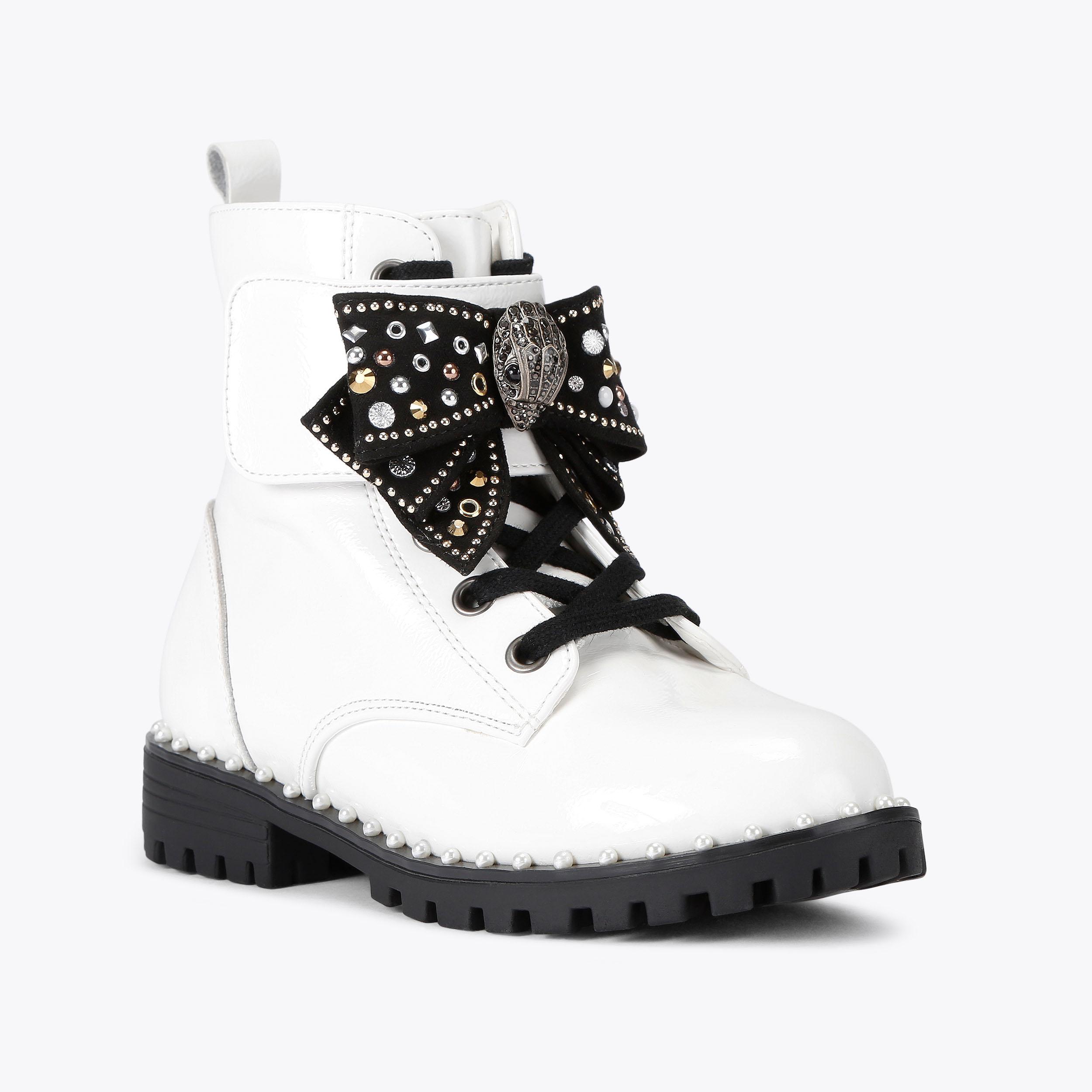 KENSINGTON STRAP BOW Bone Patent Lace Up Boot by KURT GEIGER LONDON