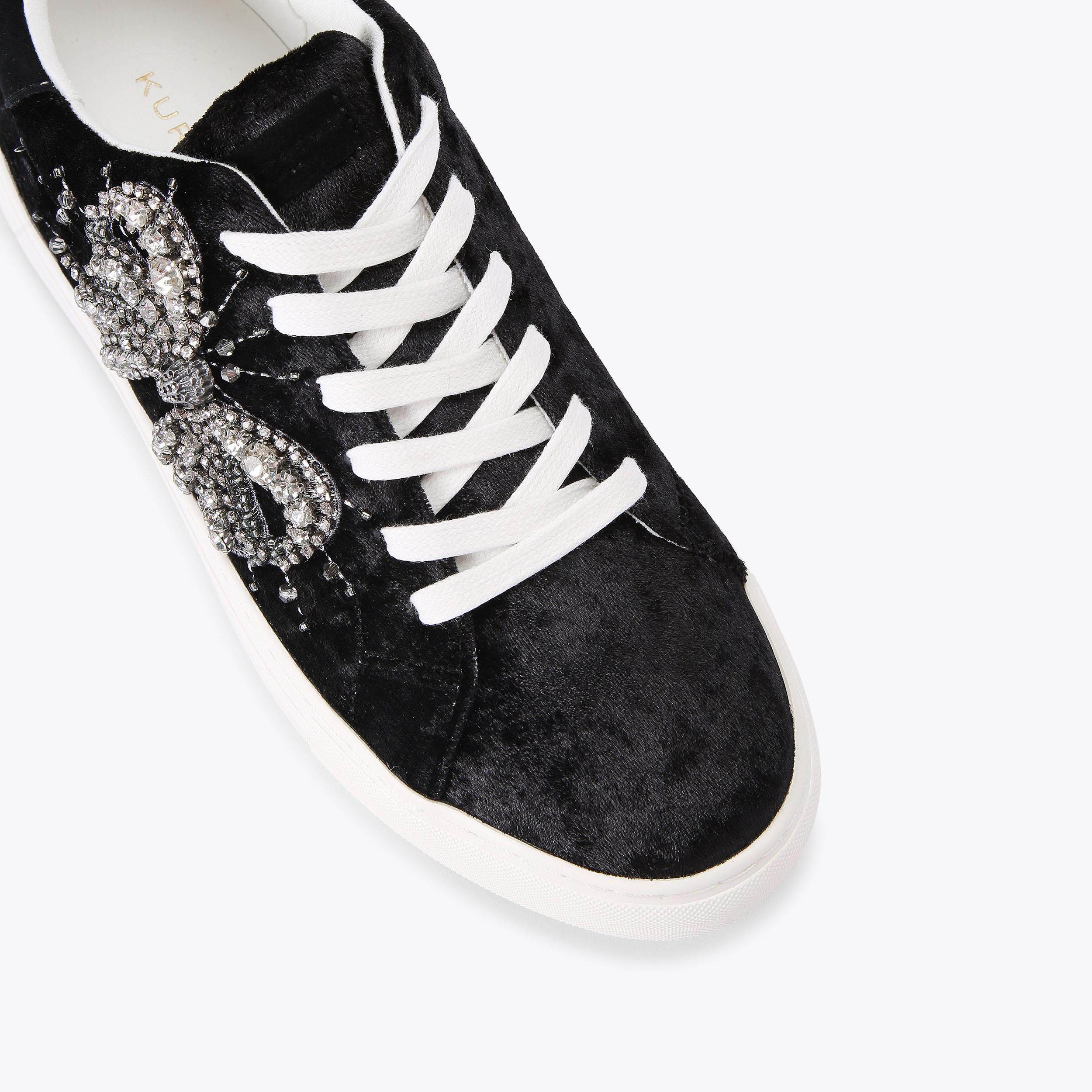 LANEY BOW EMB Black Velvet Bow Trainer by KURT GEIGER LONDON