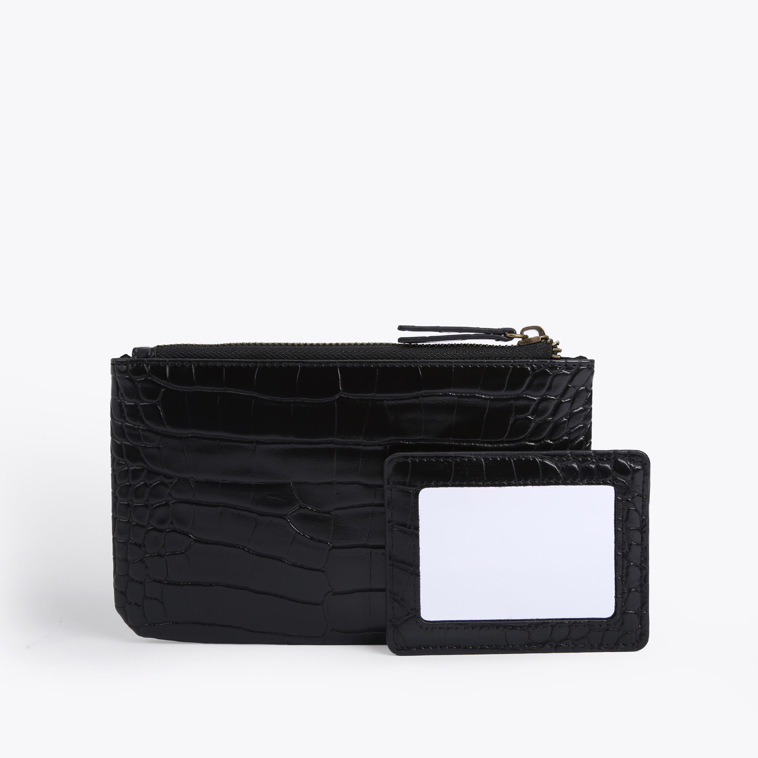 POUCH GIFT SET Croc Embossed Black Pouch Gift Set by KURT GEIGER LONDON