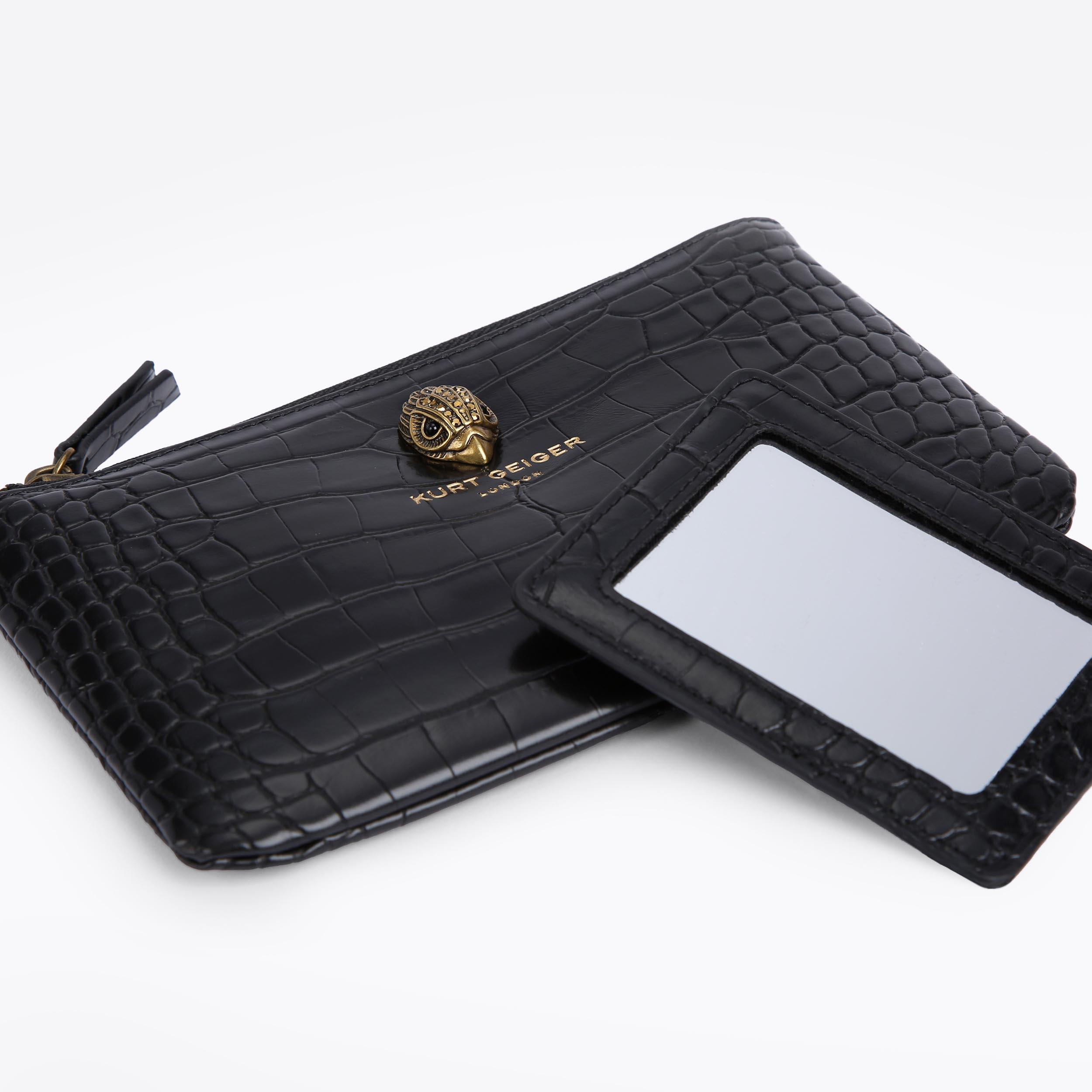 POUCH GIFT SET Croc Embossed Black Pouch Gift Set by KURT GEIGER LONDON