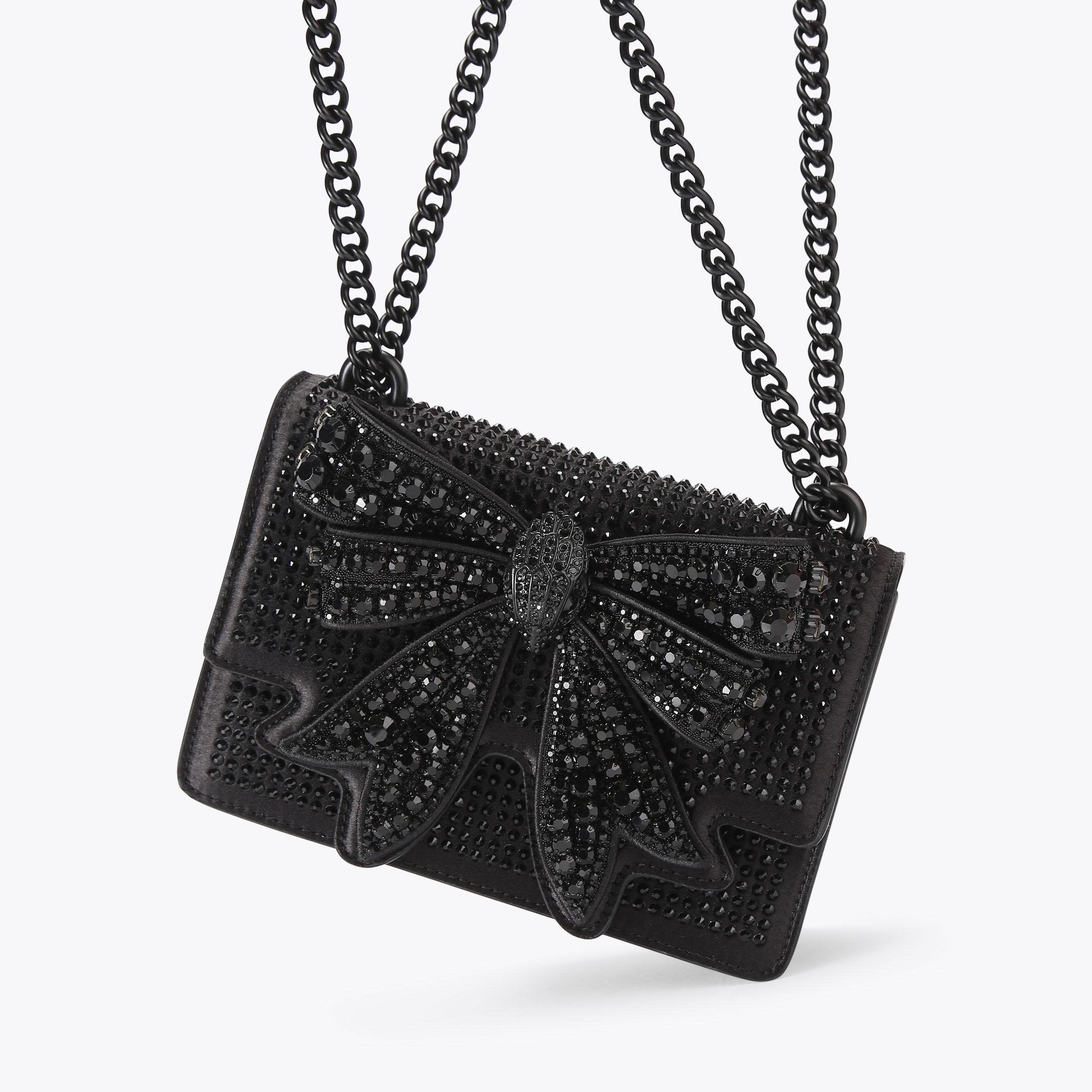 BOW SM SHOREDITCH DR Black Satin Bow Cross Body Purse by KURT GEIGER LONDON