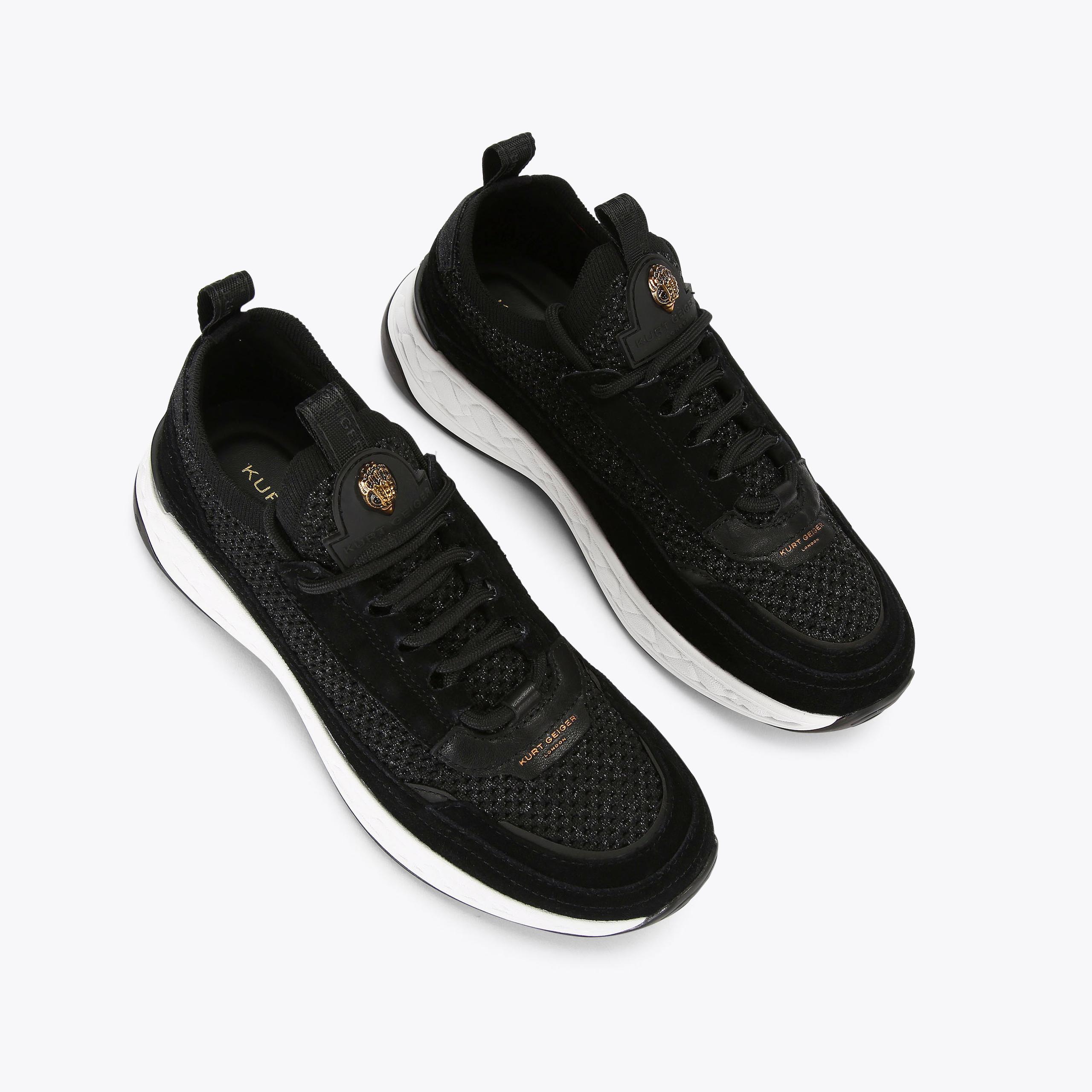 KENSINGTON KNIT Black Glitter Lace Up Sneakers by KURT GEIGER LONDON