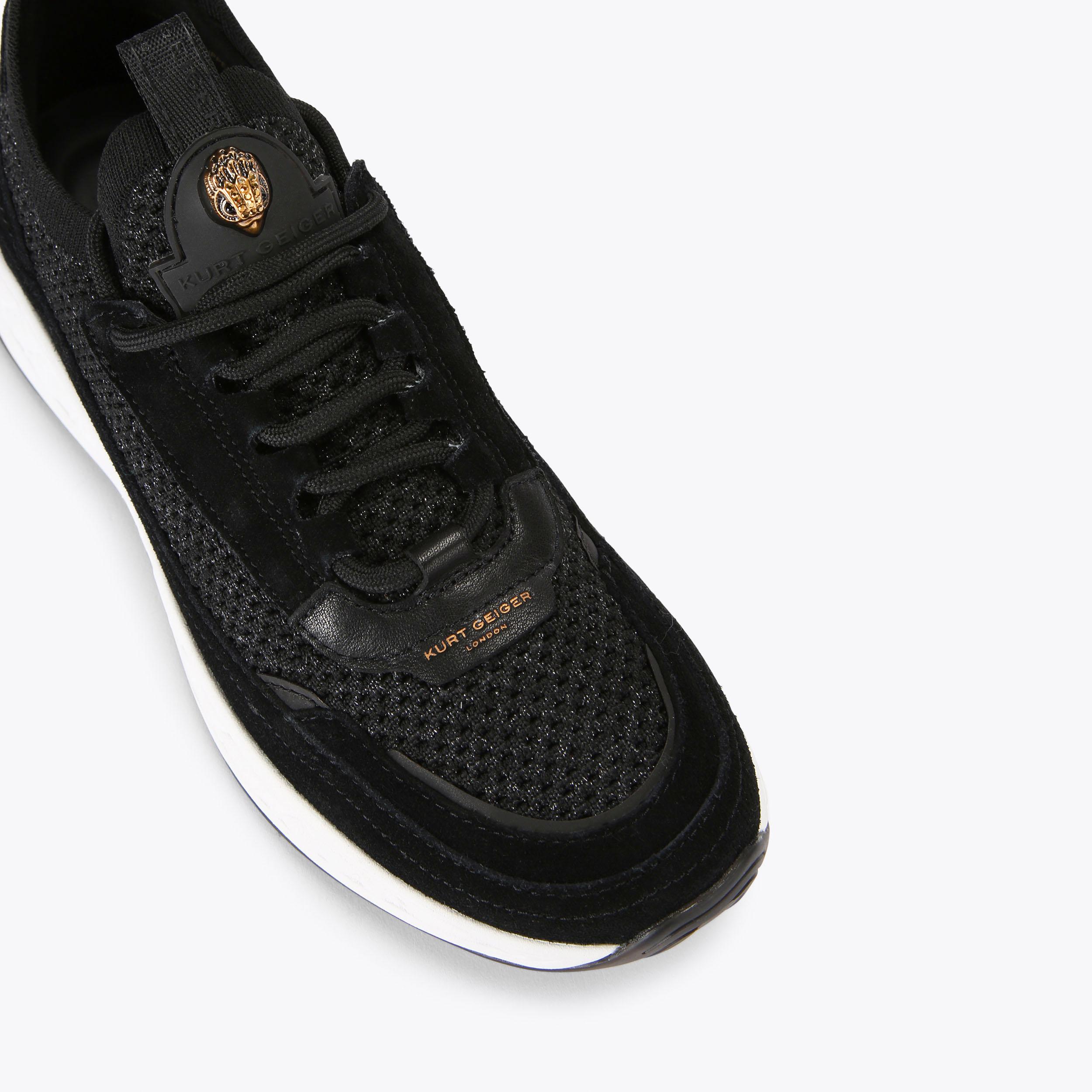 KENSINGTON KNIT Black Glitter Lace Up Sneakers by KURT GEIGER LONDON