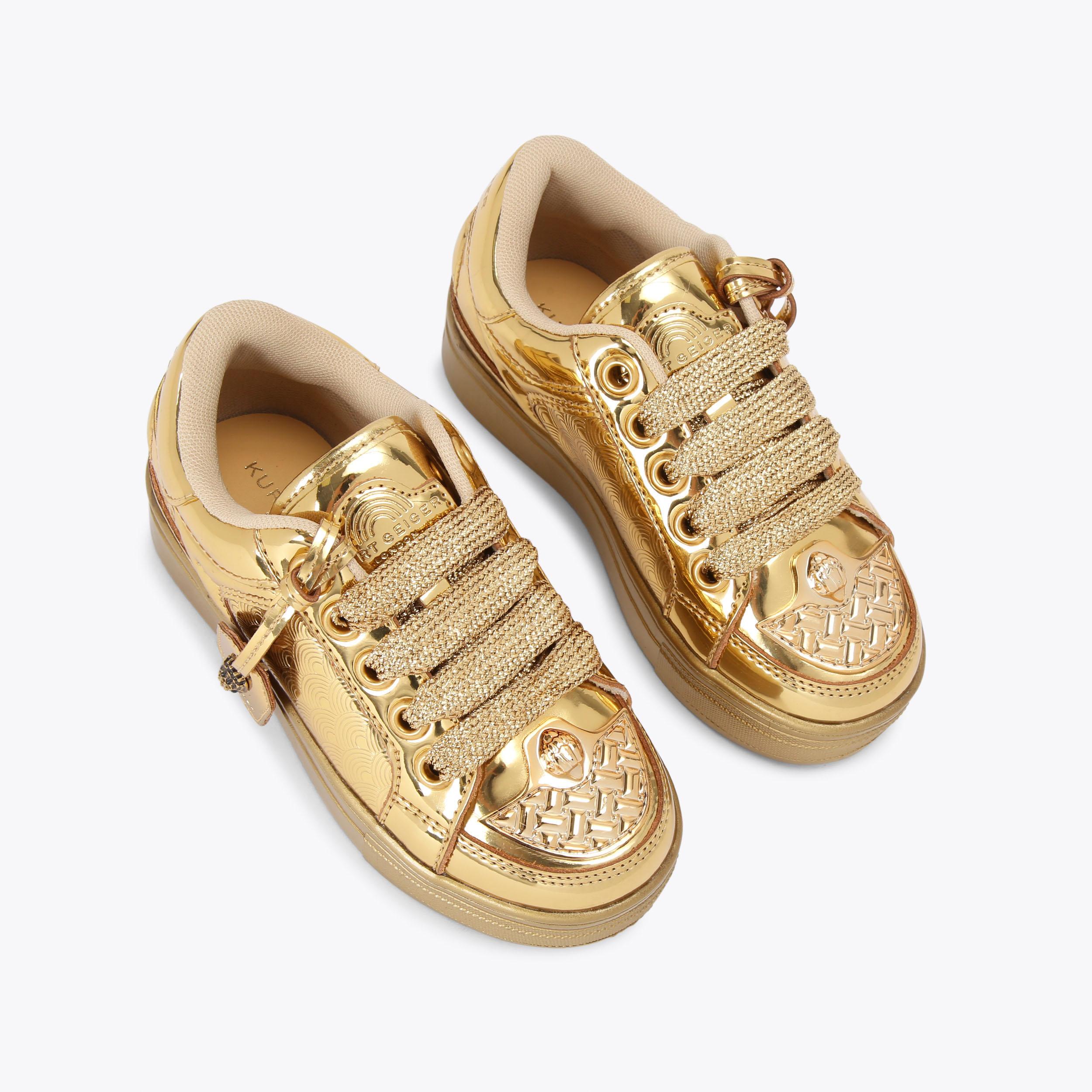 MINI SOUTHBANK TAG Gold Metallic Lace Up Sneaker by KURT GEIGER LONDON
