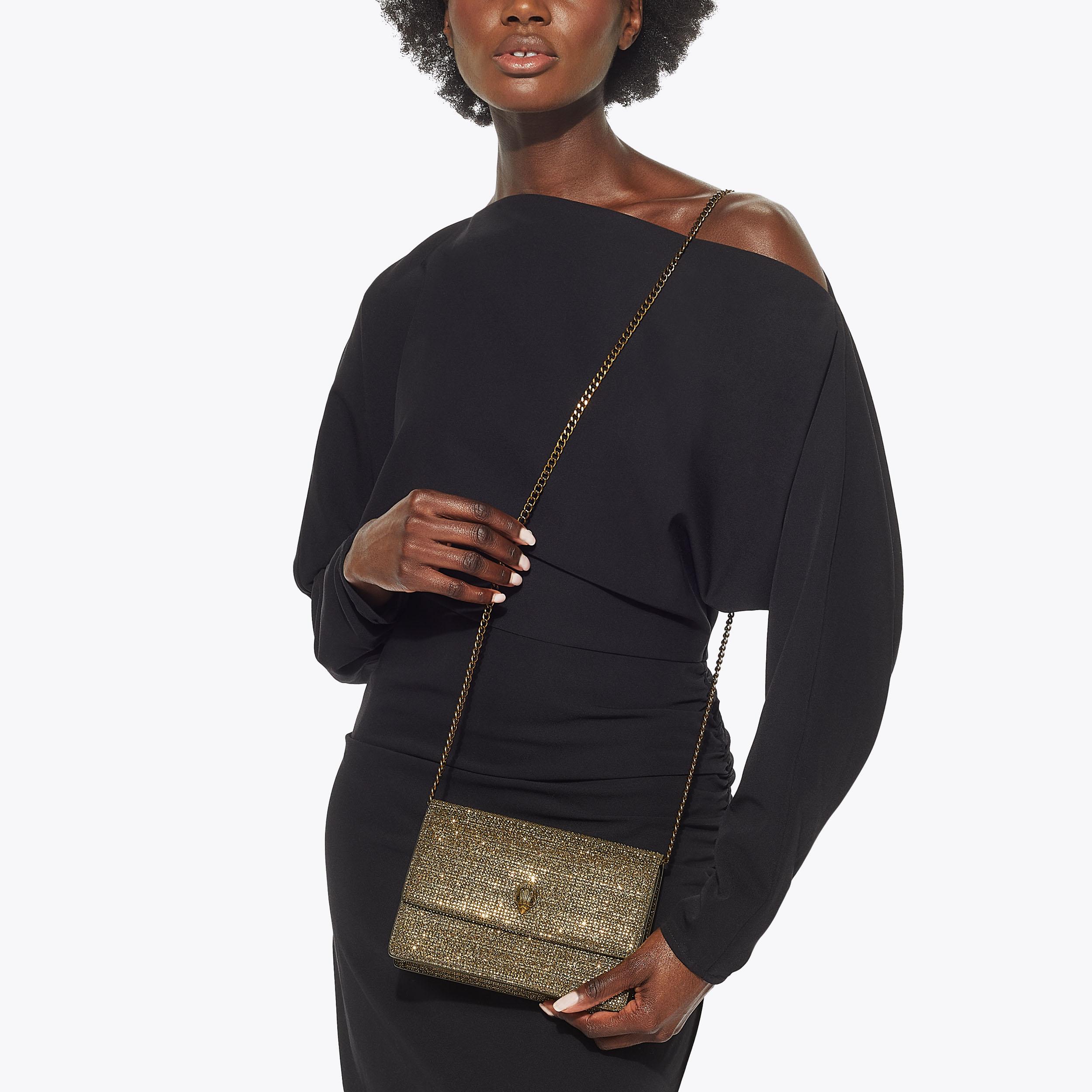 EXTRA MINI SHOREDITCH Gold Crystal Cross Body Purse by KURT GEIGER LONDON