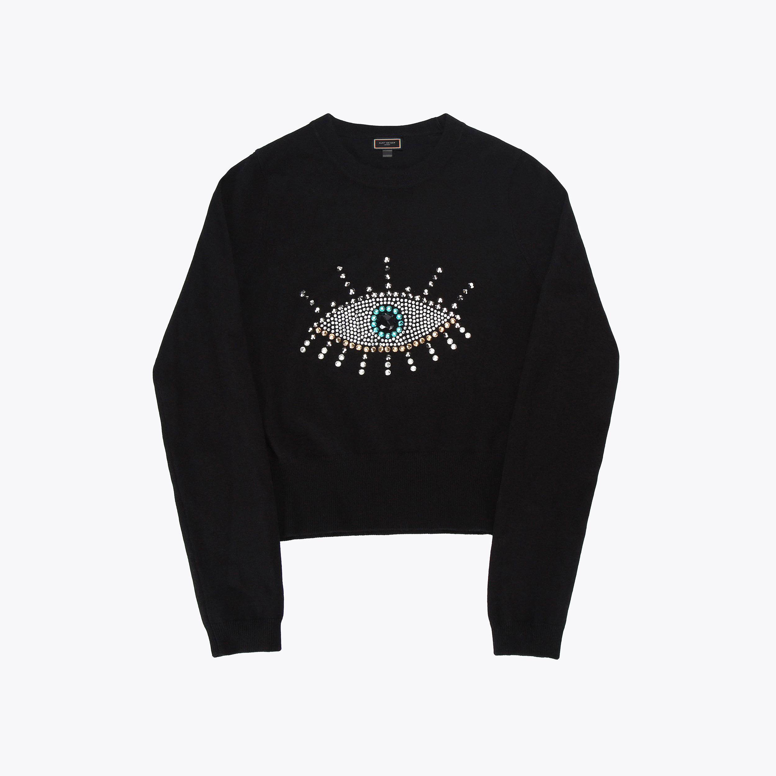 EVIL EYE JUMPER Black Knitted Sweater by KURT GEIGER LONDON