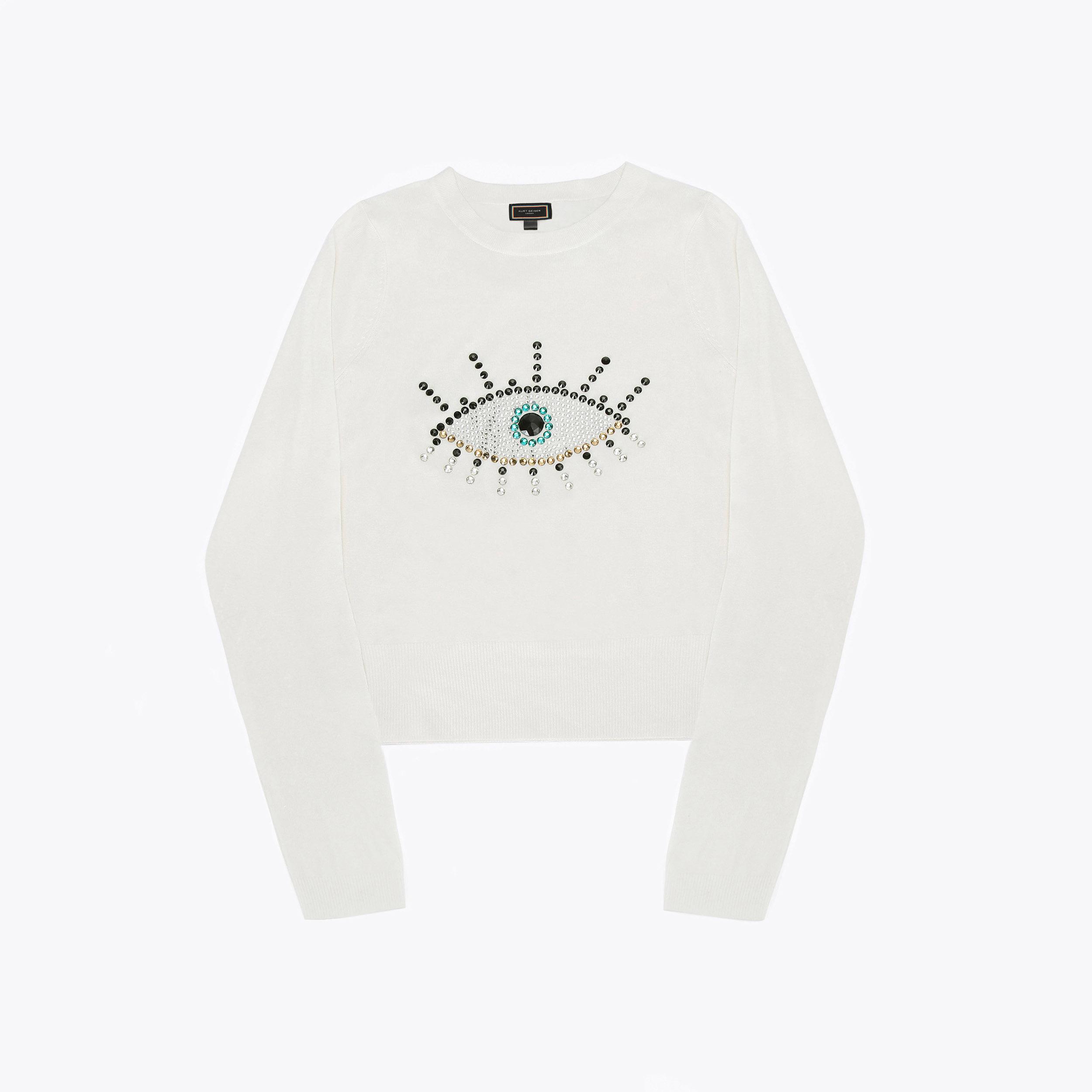 EVIL EYE JUMPER Bone Knitted Sweater by KURT GEIGER LONDON