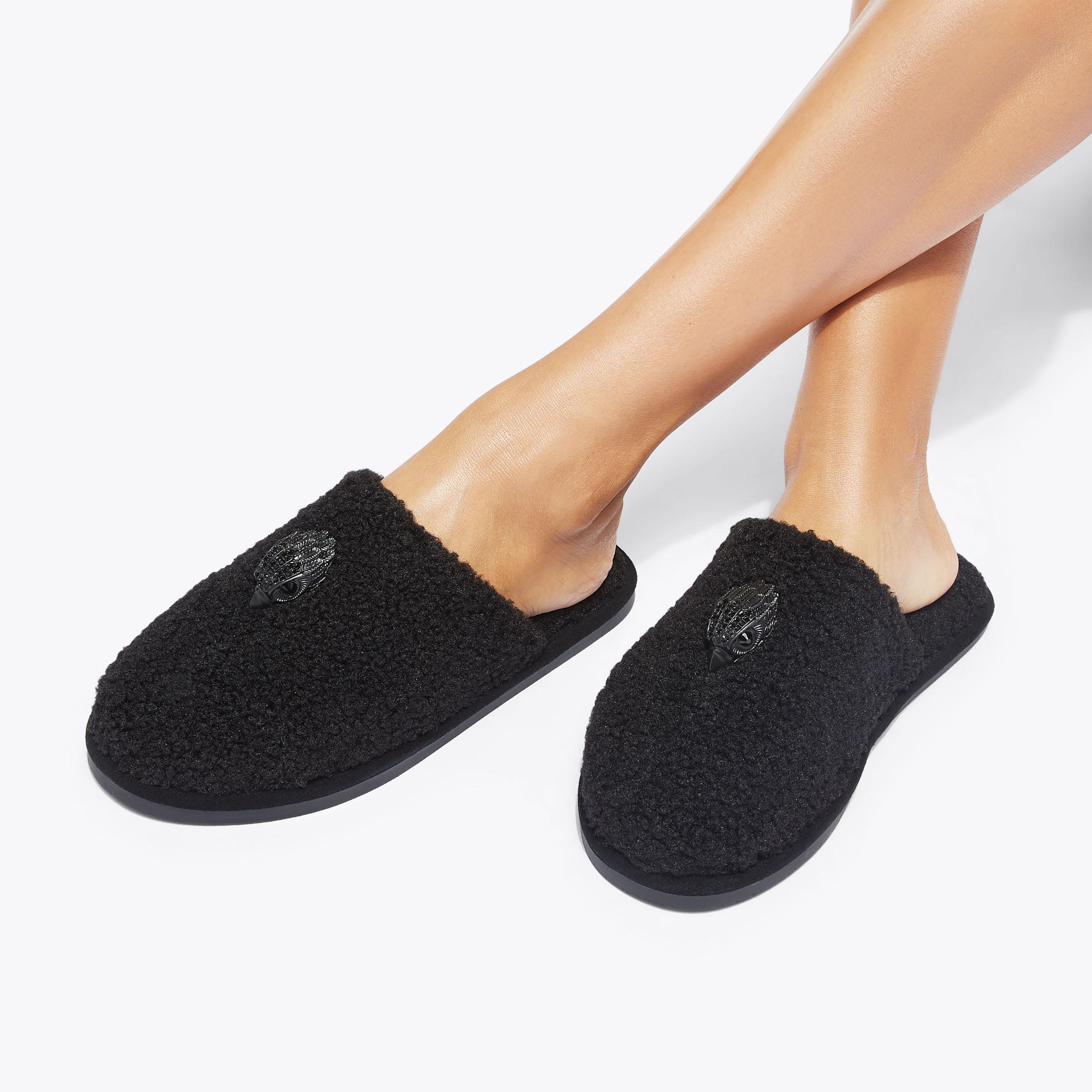 KENSINGTON SLIPPERS Black Fluffy Slippers by KURT GEIGER LONDON