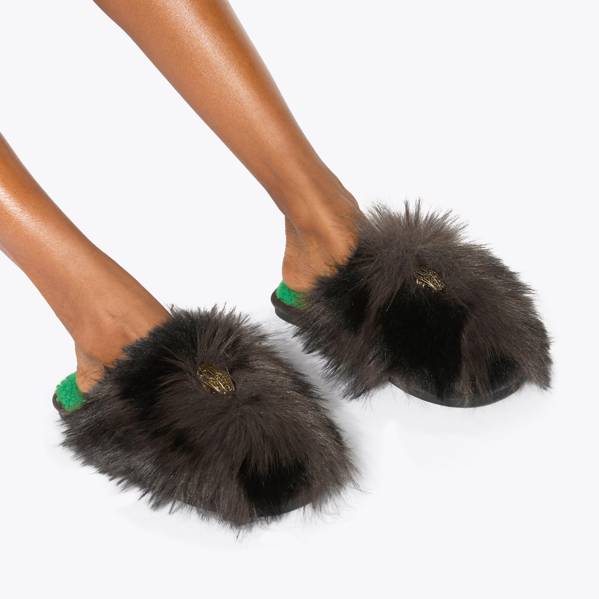 KENSINGTON SLIPPERS Brown Faux Fur Slippers by KURT GEIGER LONDON