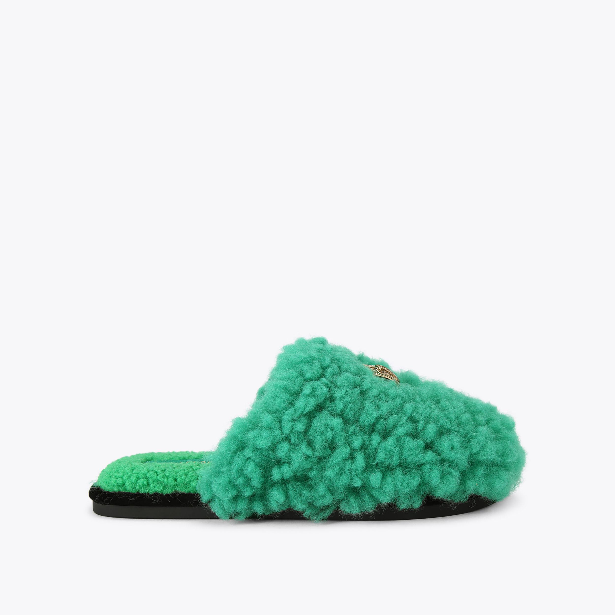 KENSINGTON SLIPPERS Green Borg Slippers by Kurt Geiger London