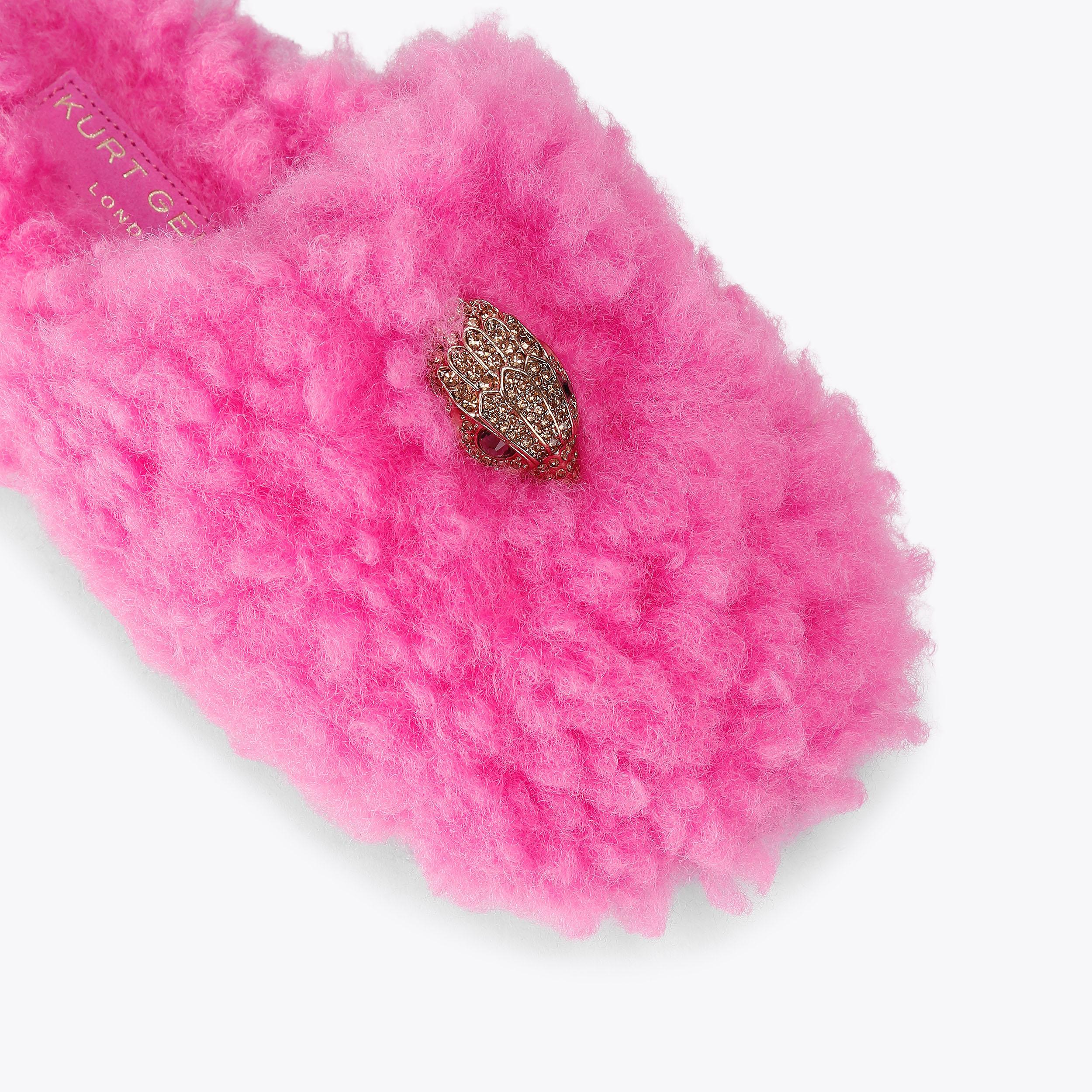 KENSINGTON SLIPPERS Fuchsia Borg Faux Fur Slippers by KURT GEIGER LONDON
