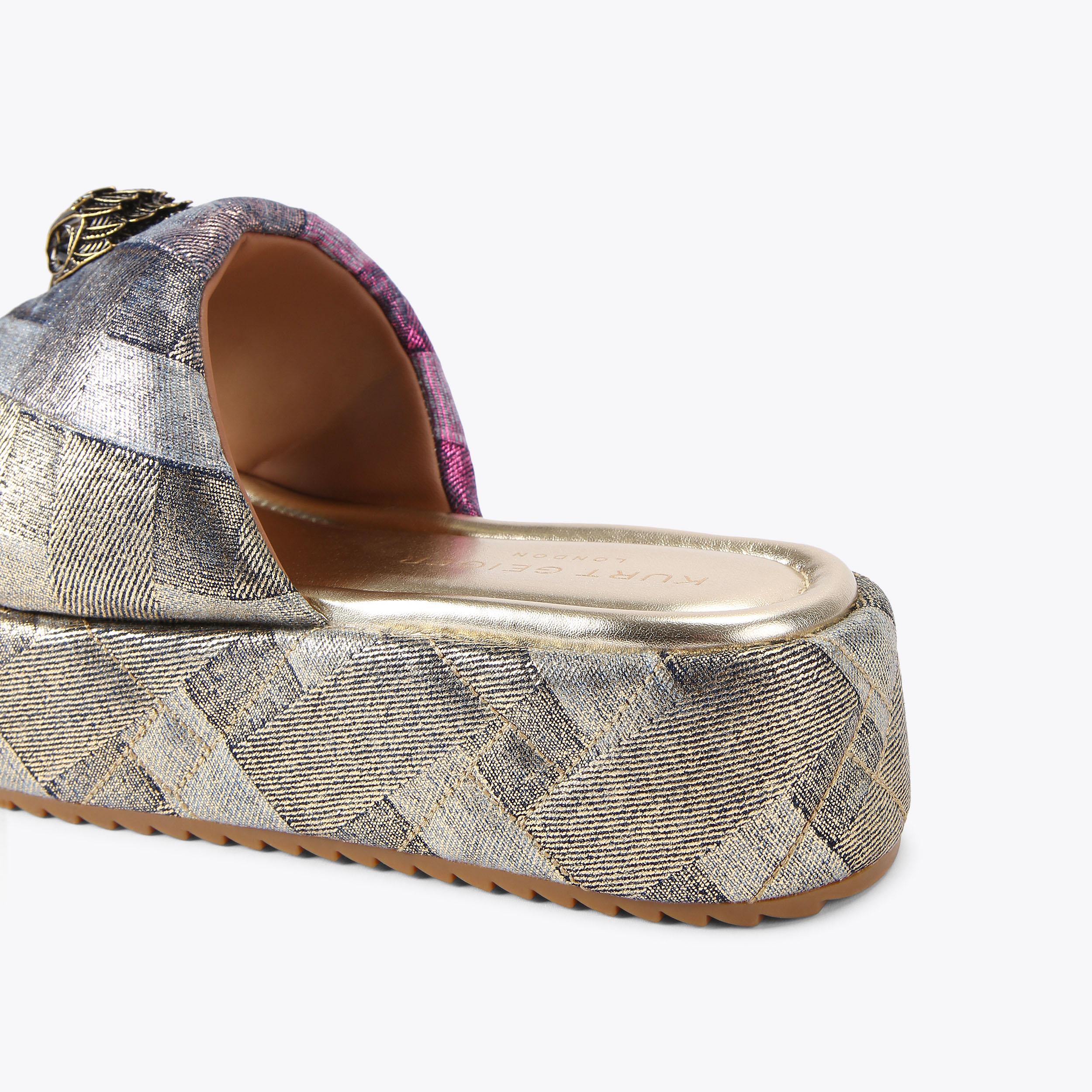 KENSINGTON PUFF FLATFORM Metallic Gold Slip On Sandal by KURT GEIGER LONDON