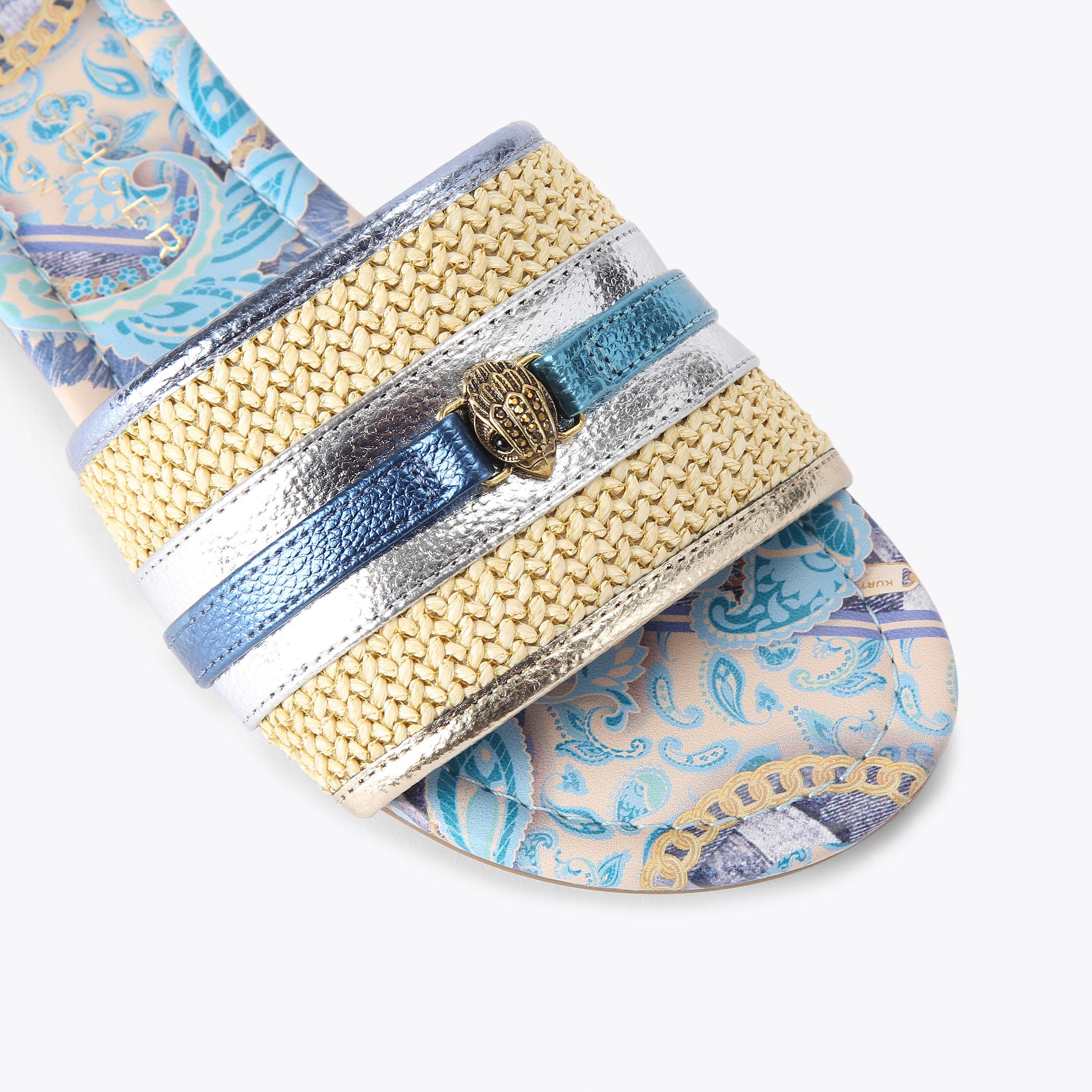 SOUTHBANK FLAT SANDAL Blue Striped Canvas Sandal by KURT GEIGER LONDON