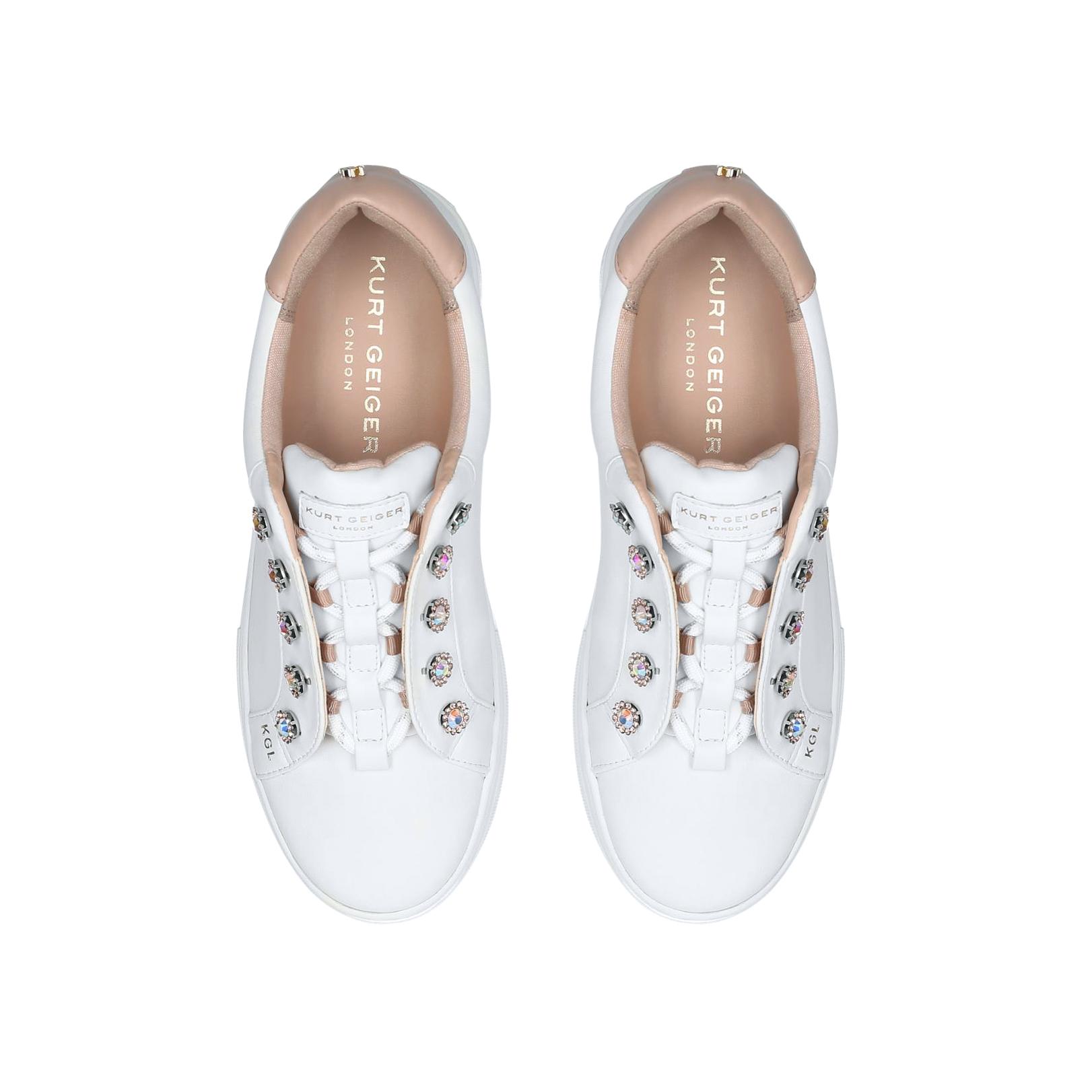 LIVIAH White Leather Crystal Stud Chunky Sneakers by KURT GEIGER LONDON