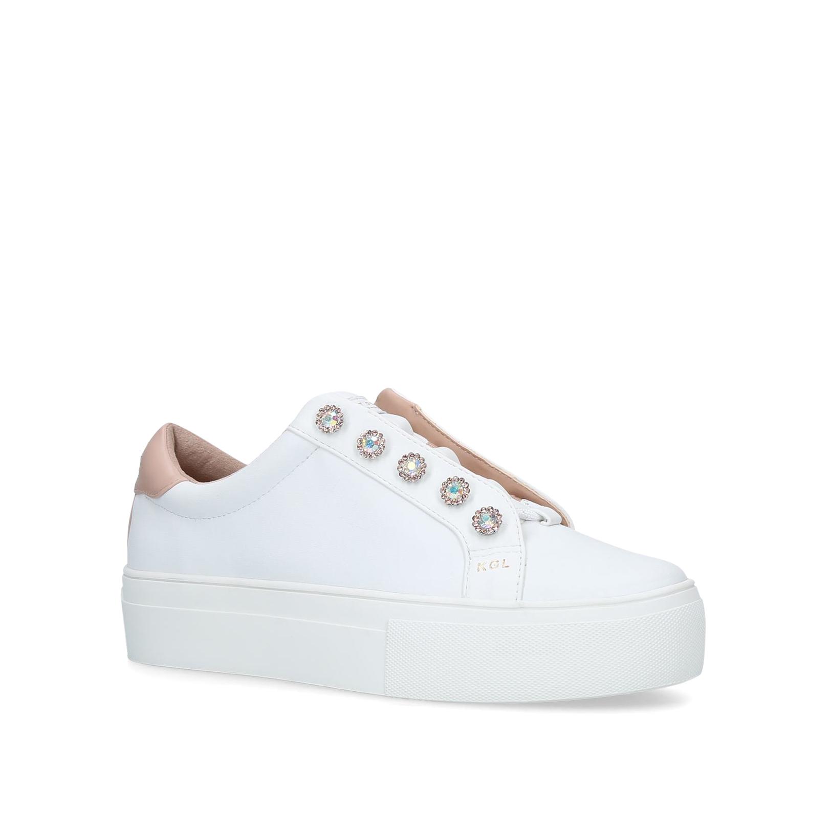LIVIAH White Leather Crystal Stud Chunky Sneakers by KURT GEIGER LONDON
