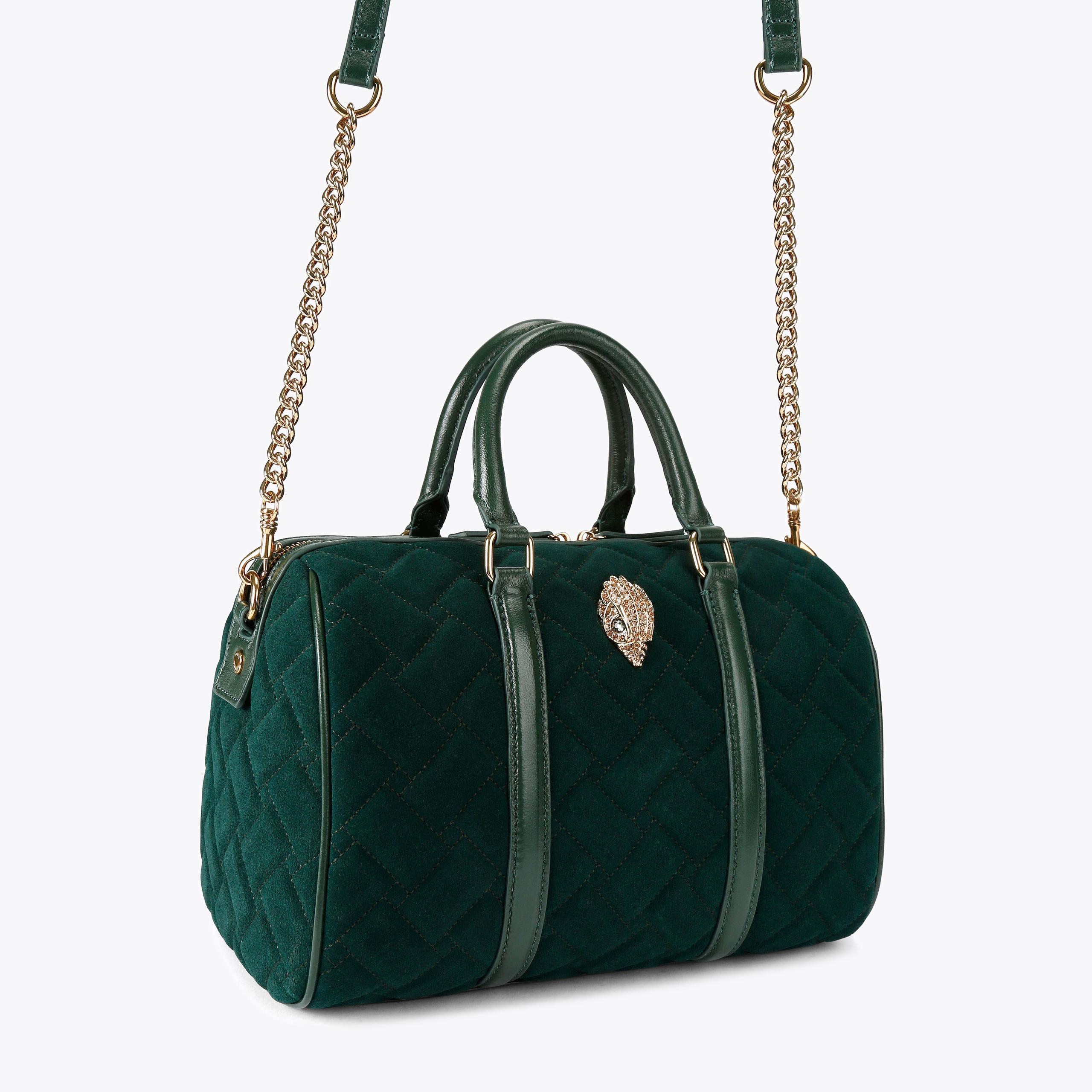 KENSINGTON BOSTON Dark Green Suede Boston Purse by KURT GEIGER LONDON