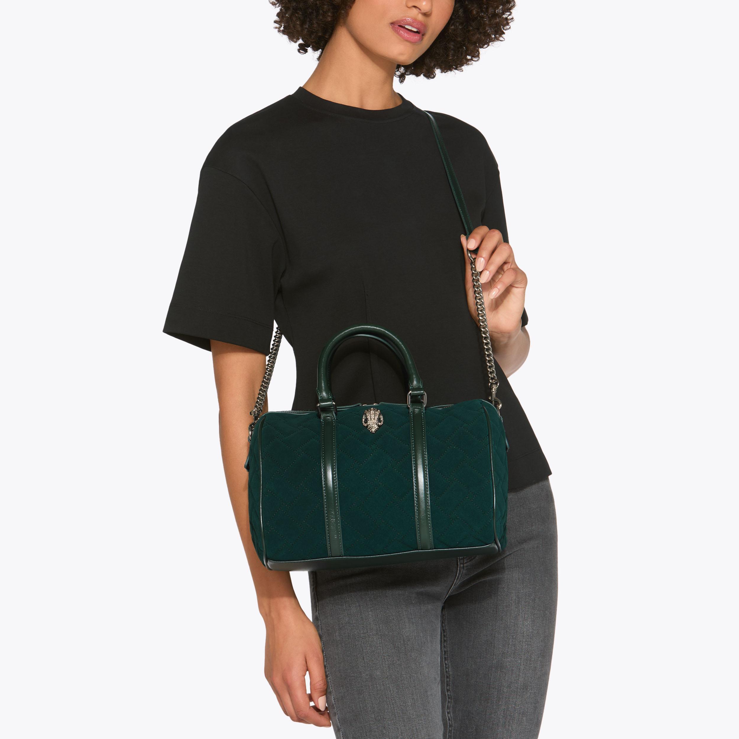 KENSINGTON BOSTON Dark Green Suede Boston Purse by KURT GEIGER LONDON
