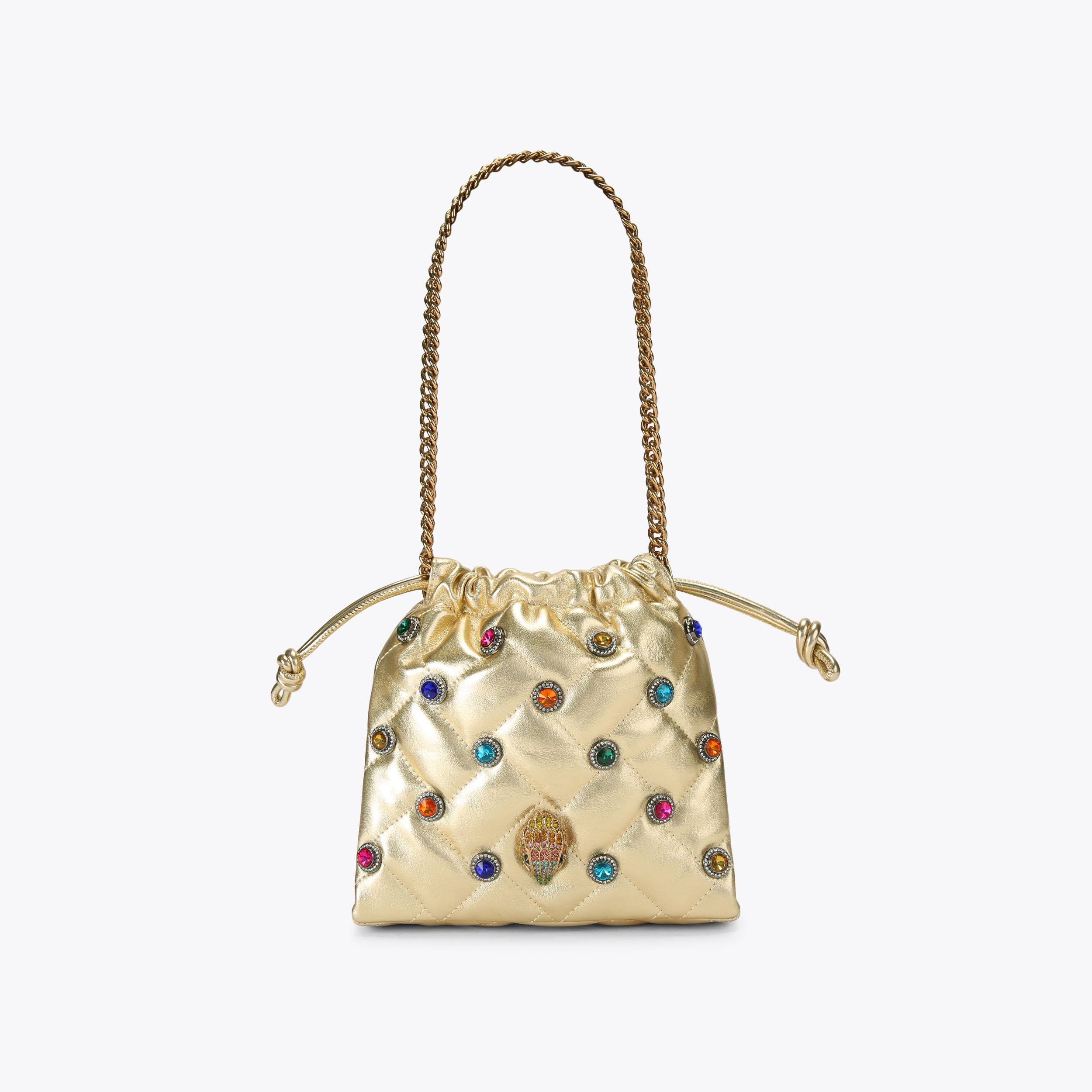 SM KENSINGTON DRAWSTRING Gold Crystal Tote Purse by KURT GEIGER LONDON