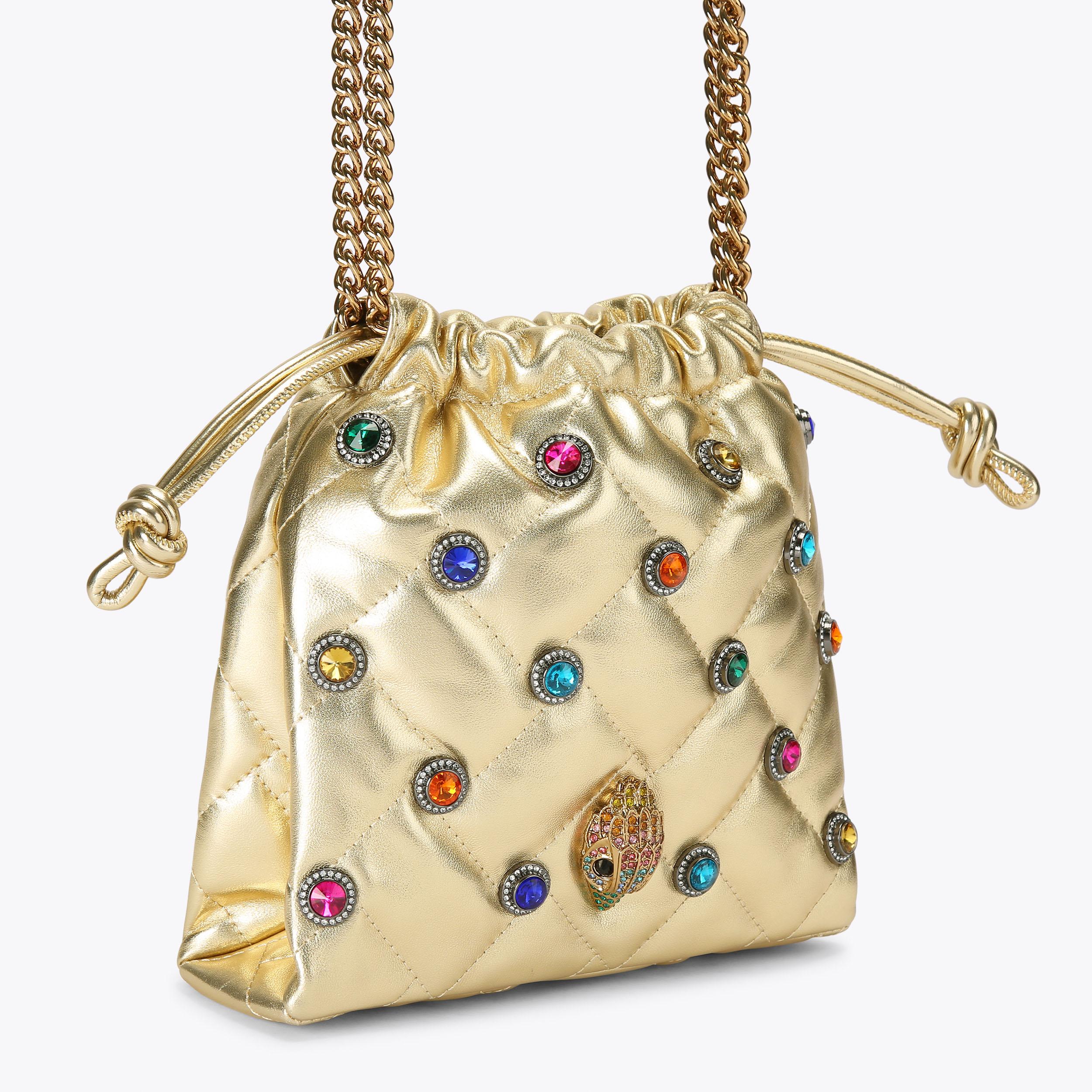 SM KENSINGTON DRAWSTRING Gold Crystal Tote Purse by KURT GEIGER LONDON
