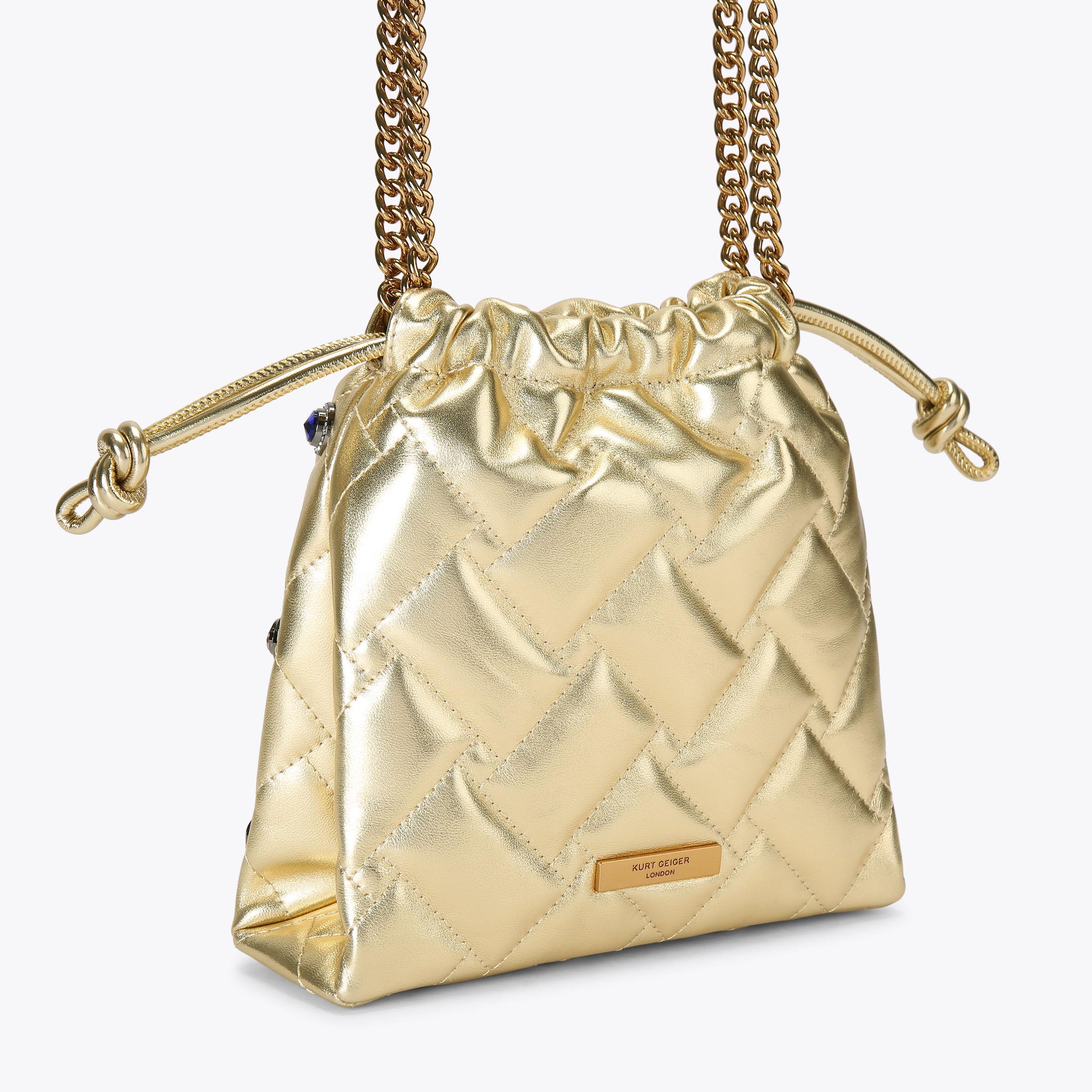 SM KENSINGTON DRAWSTRING Gold Crystal Tote Purse by KURT GEIGER LONDON
