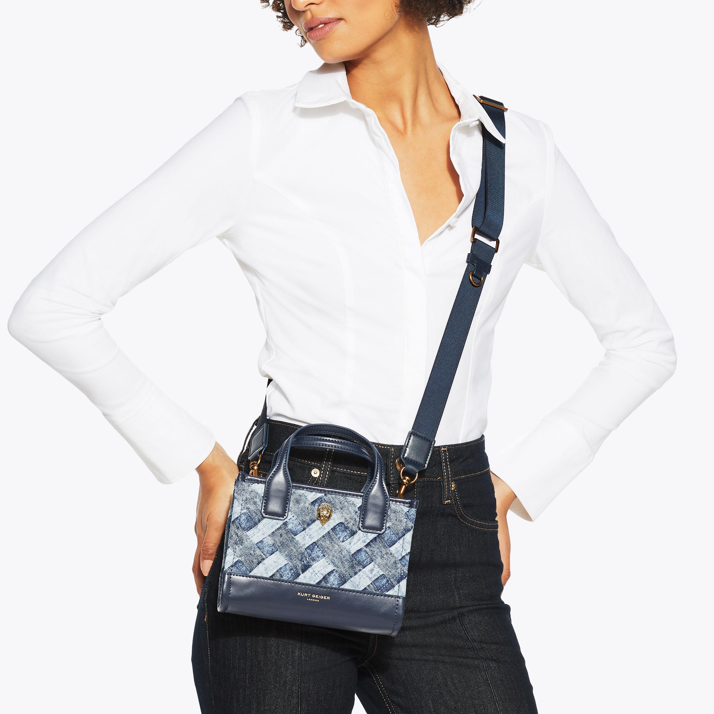 XS KENSINGTON SQ TOTE Micro Denim Kensington square bag by KURT GEIGER ...