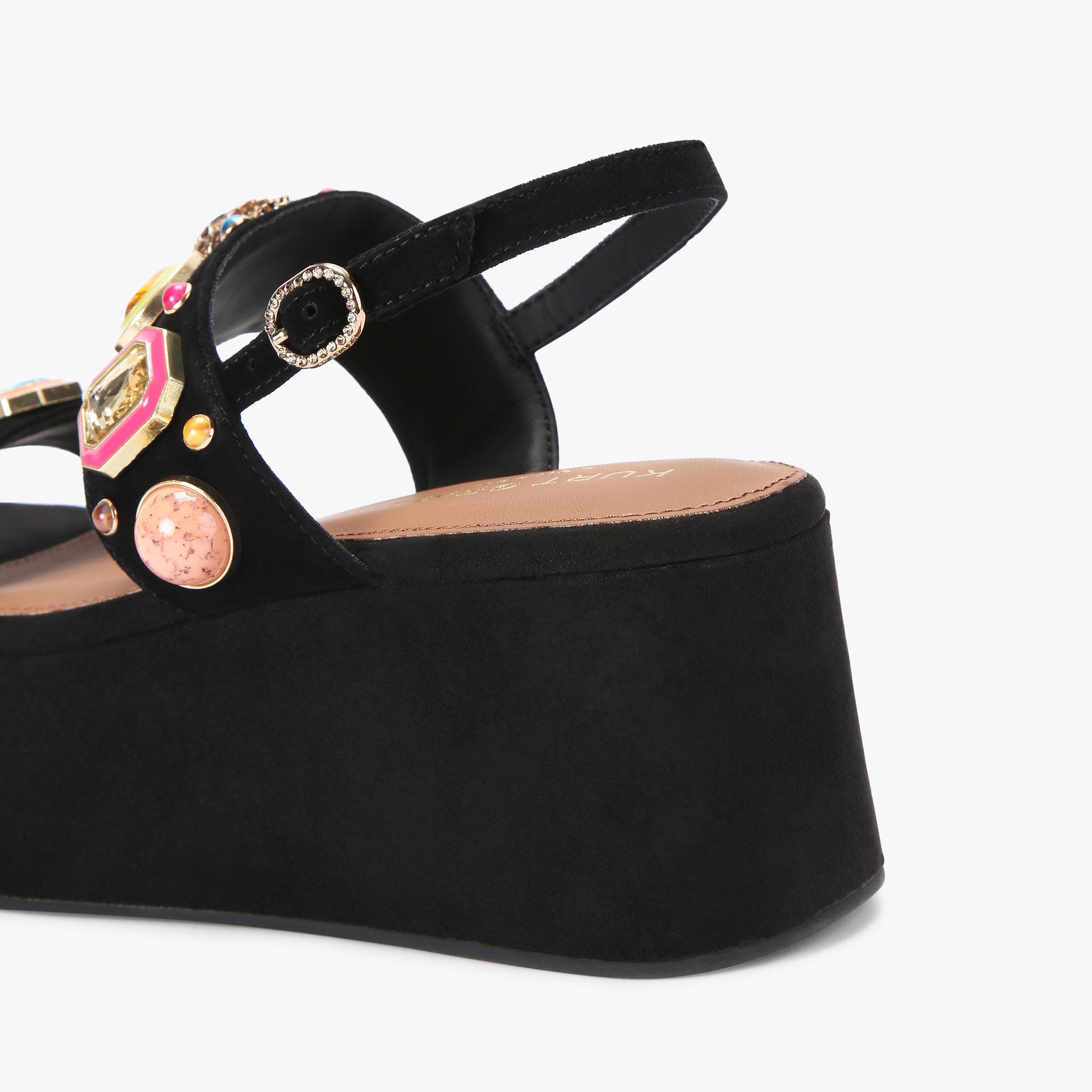 MULTI GEM PLATFORM Black Suede Platform Heel by KURT GEIGER LONDON