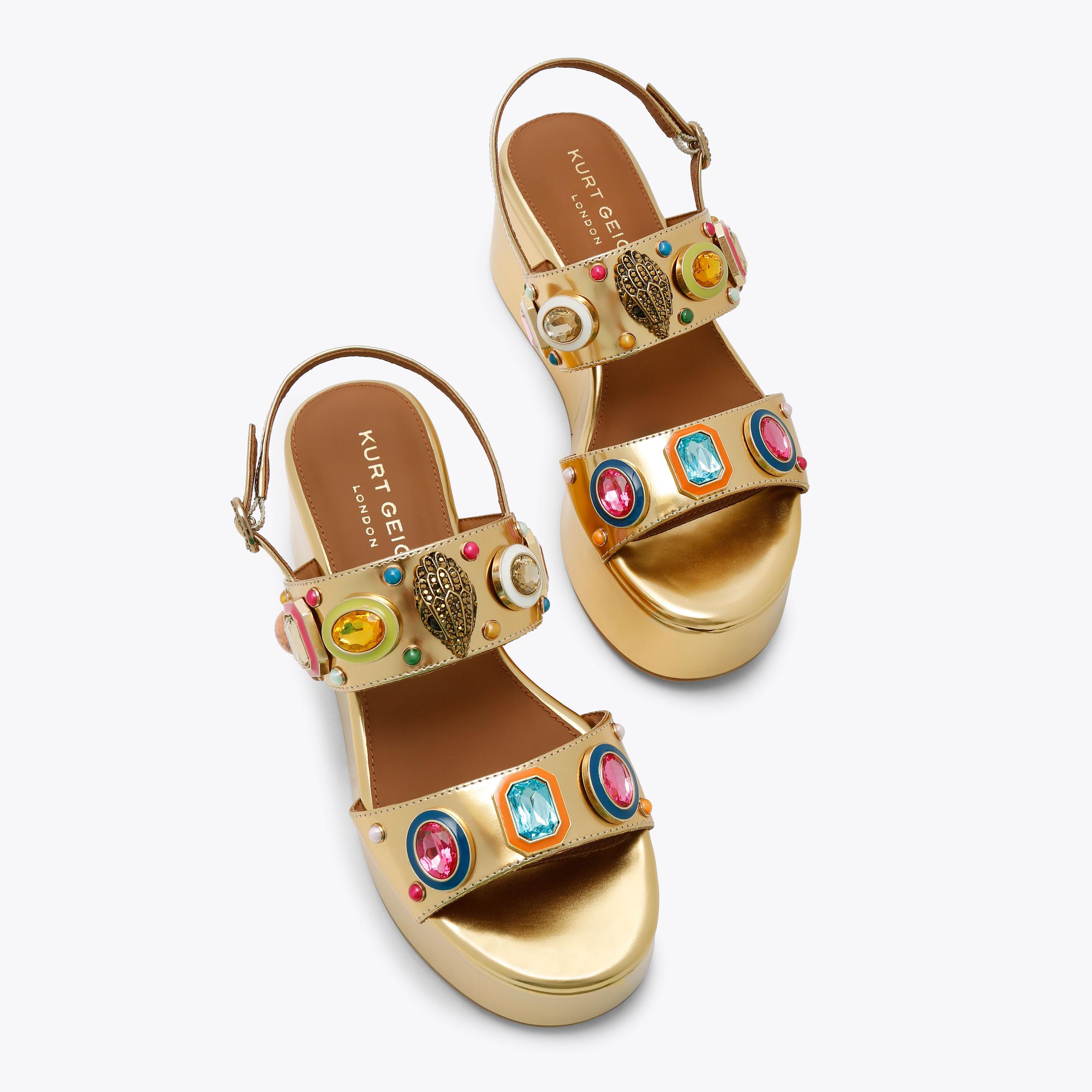 MULTI GEM PLATFORM Gold Leather platforms by KURT GEIGER LONDON