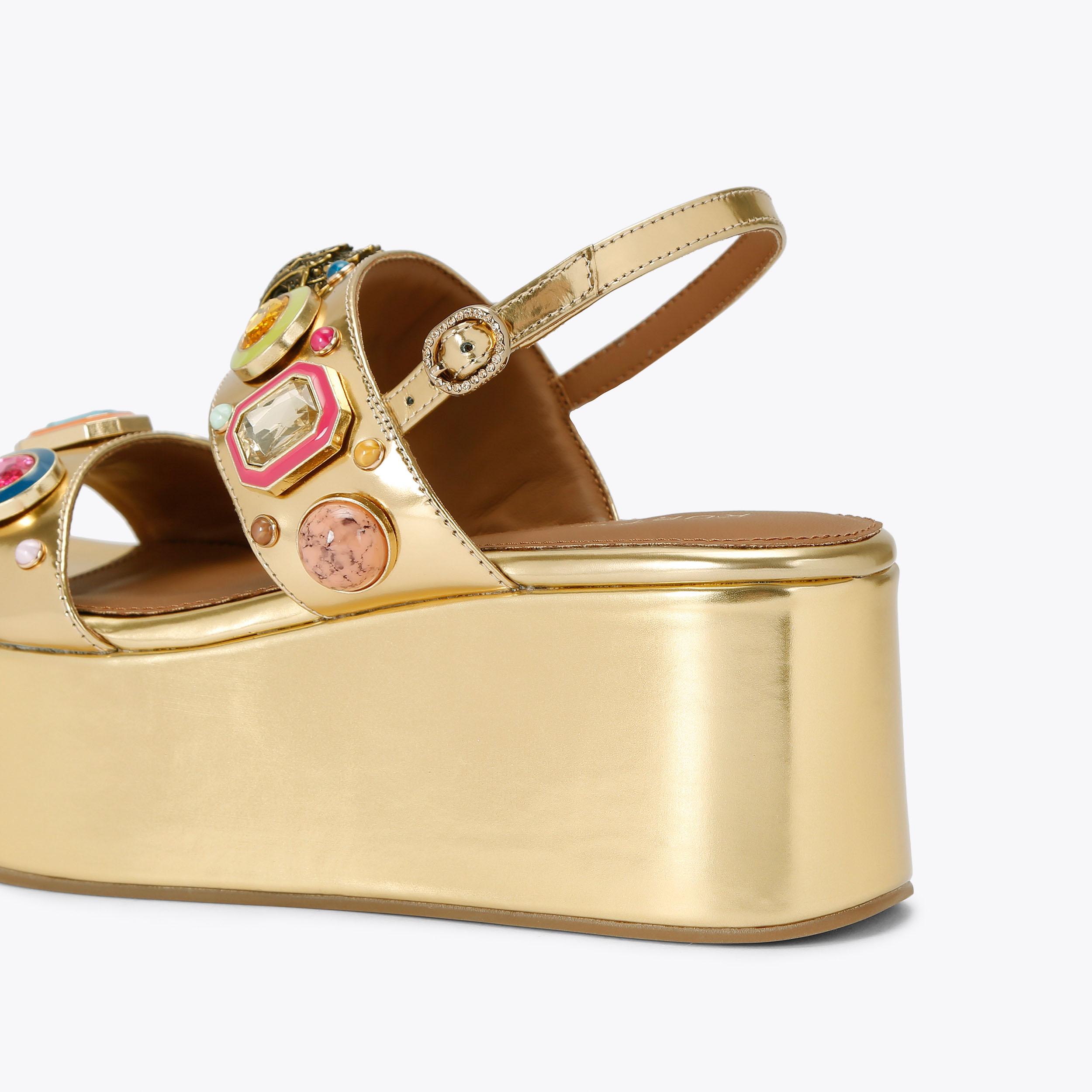MULTI GEM PLATFORM Gold Leather platforms by KURT GEIGER LONDON