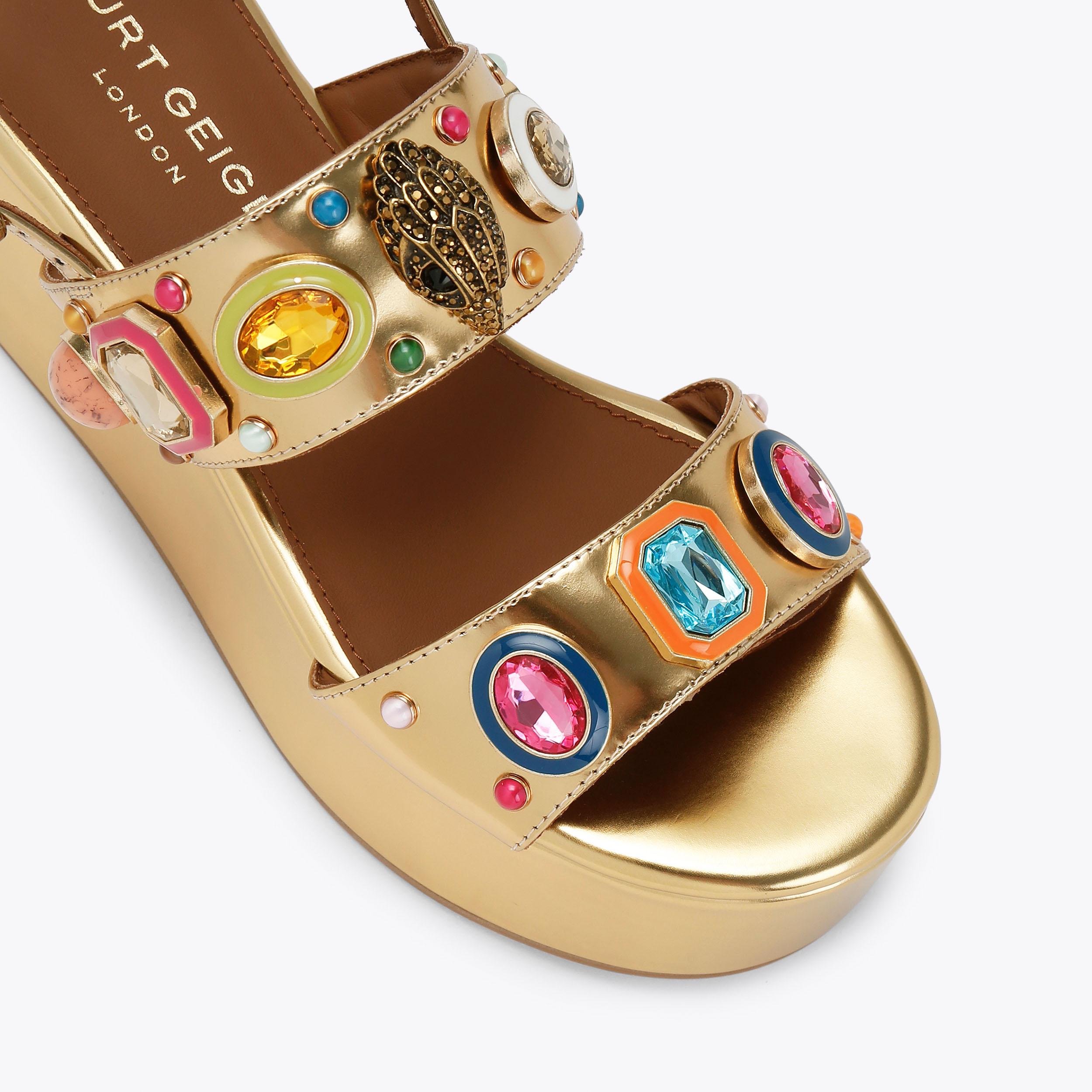 MULTI GEM PLATFORM Gold Leather platforms by KURT GEIGER LONDON