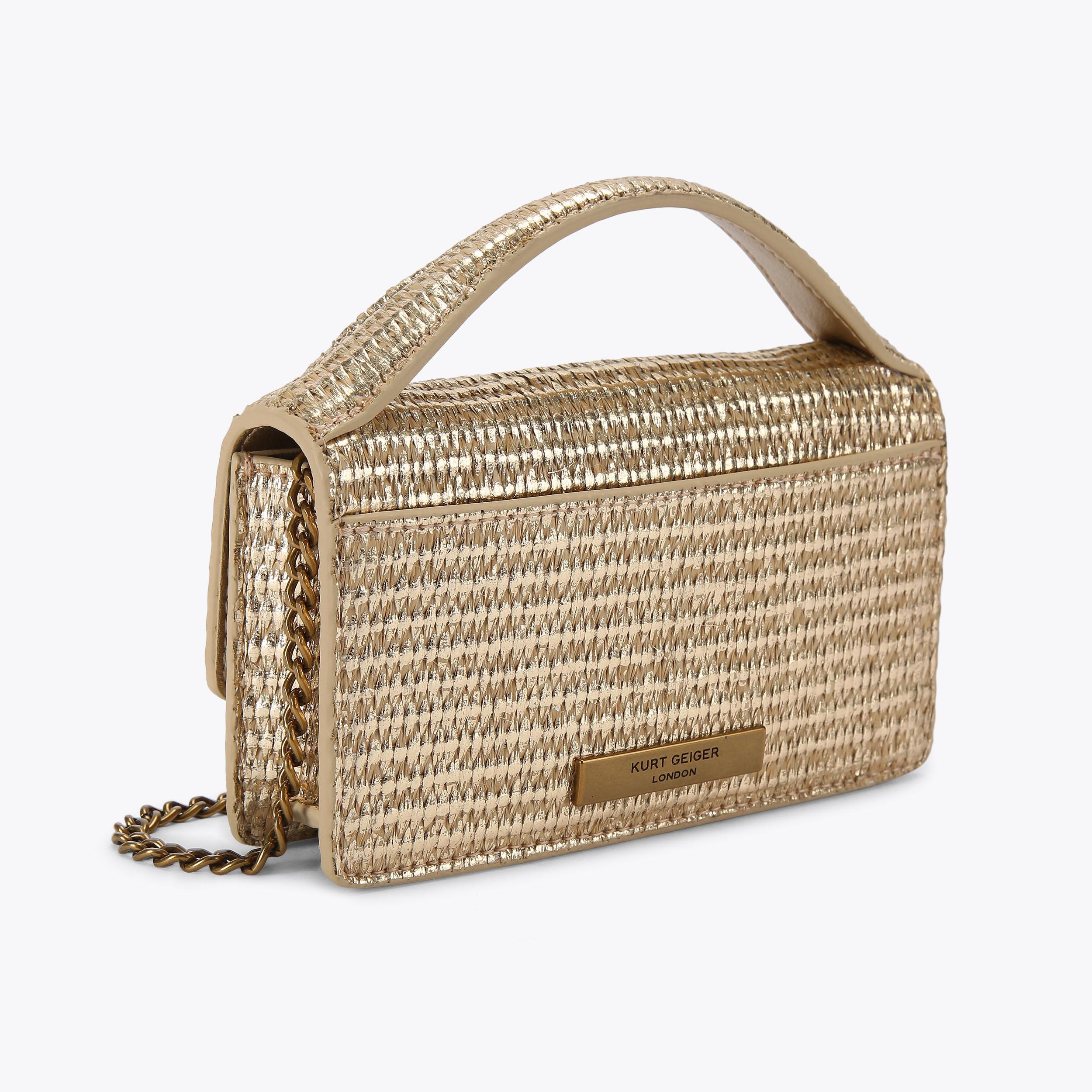 XS BOND TOP HANDLE BAG Metallic Gold Top Handle Purse by KURT GEIGER LONDON