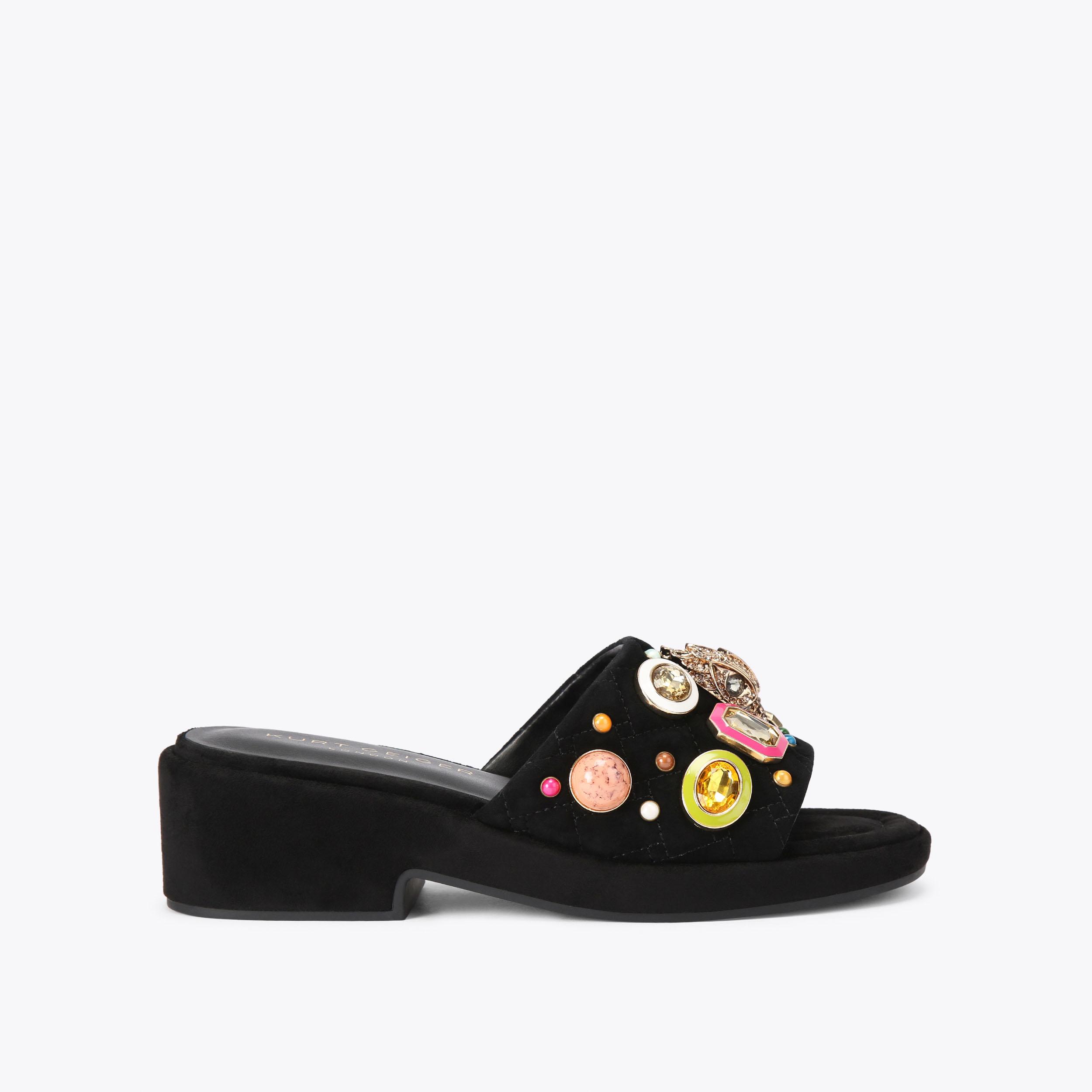 MULTI GEM FLATFORM Black Suede Flatform Sandal by KURT GEIGER LONDON