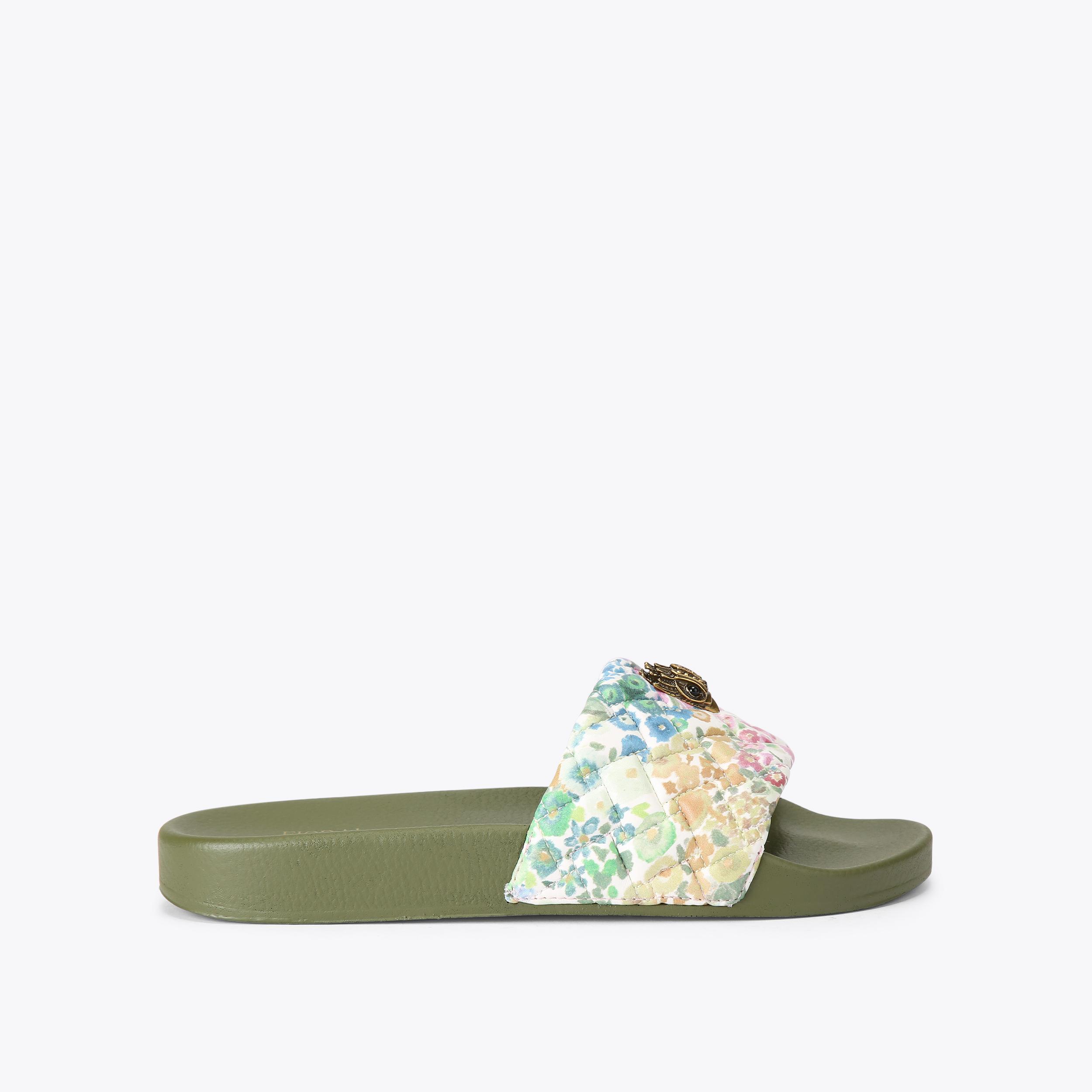 FC MEENA EAGLE Green Floral Slide On Sandals by KURT GEIGER LONDON