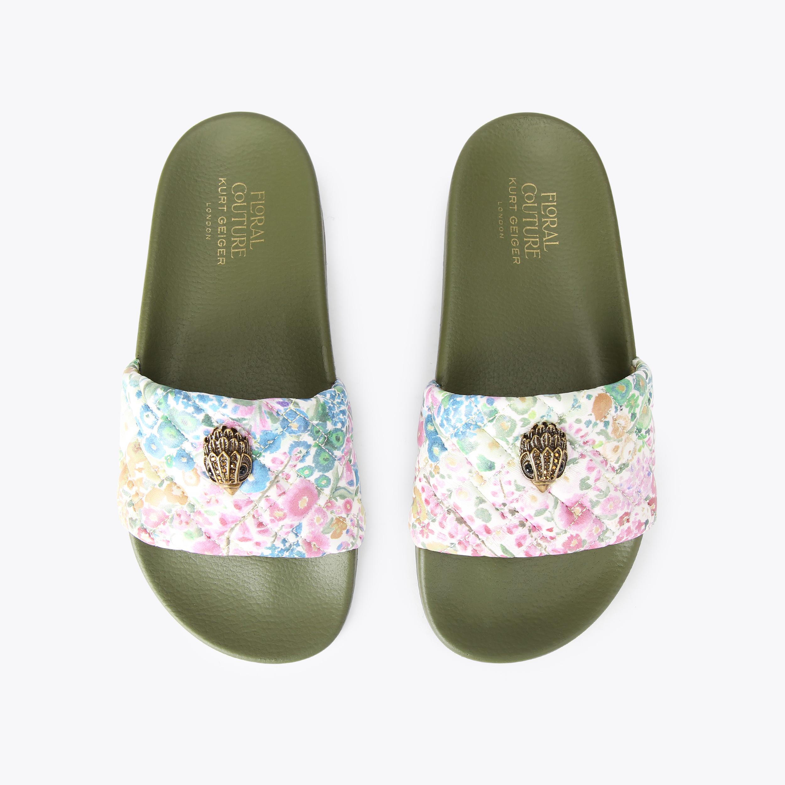 FC MEENA EAGLE Green Floral Slide On Sandals by KURT GEIGER LONDON