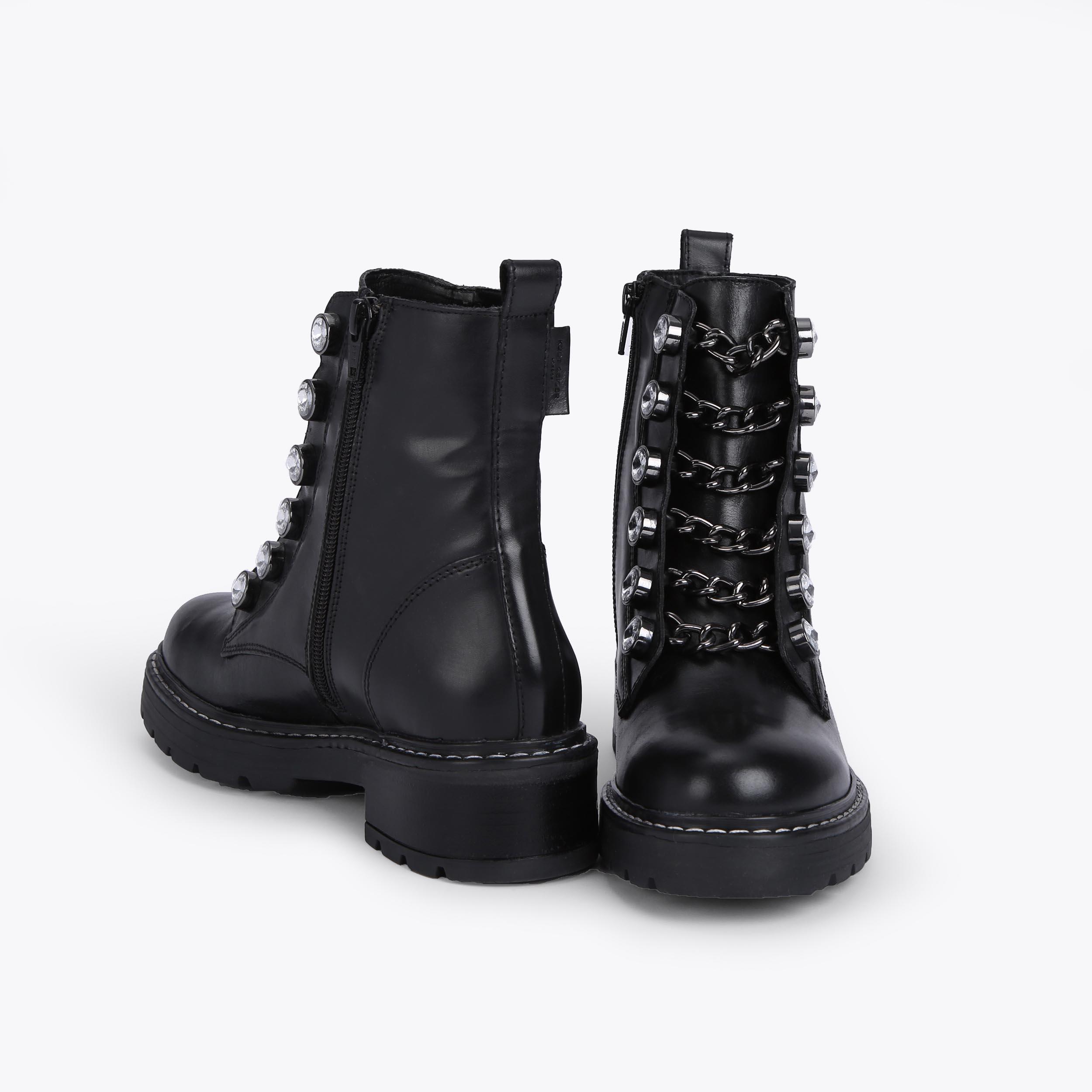 BAX Black Embellished Chain Combat Ankle Biker Boot by KURT GEIGER LONDON