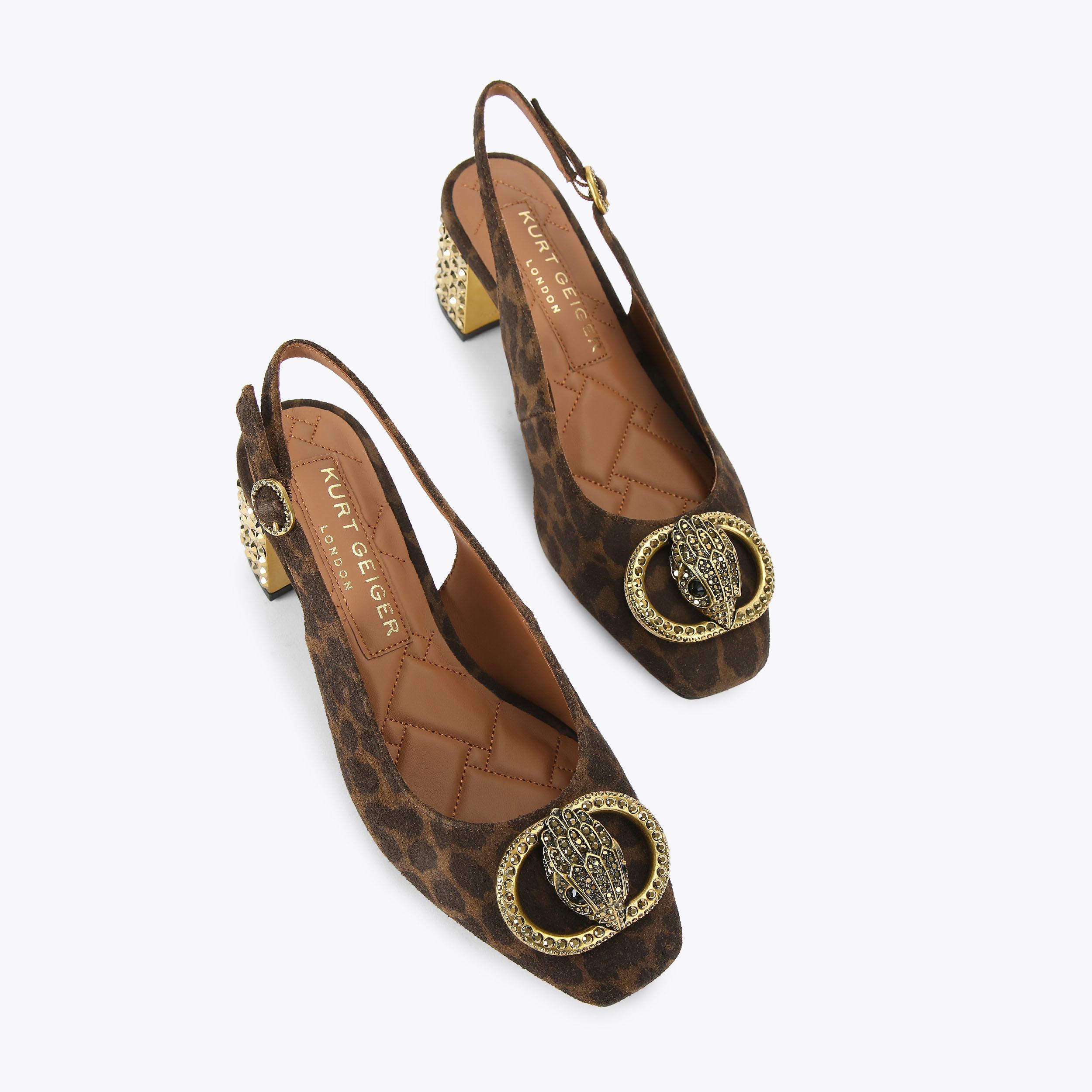 CHELSEA BLOCK SLINGBACK Leopard Print Suede Heels by KURT GEIGER LONDON