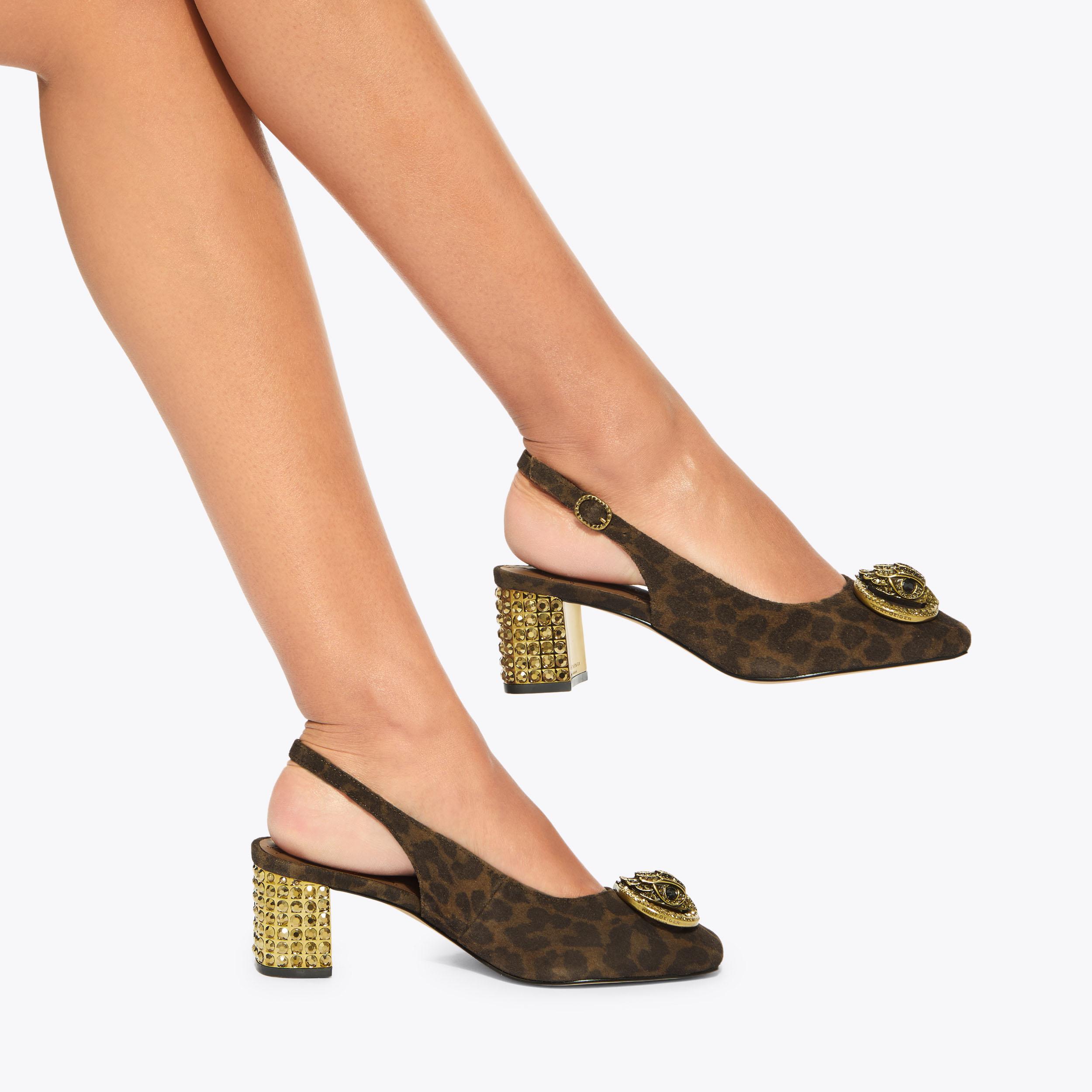 CHELSEA BLOCK SLINGBACK Leopard Print Suede Heels by KURT GEIGER LONDON