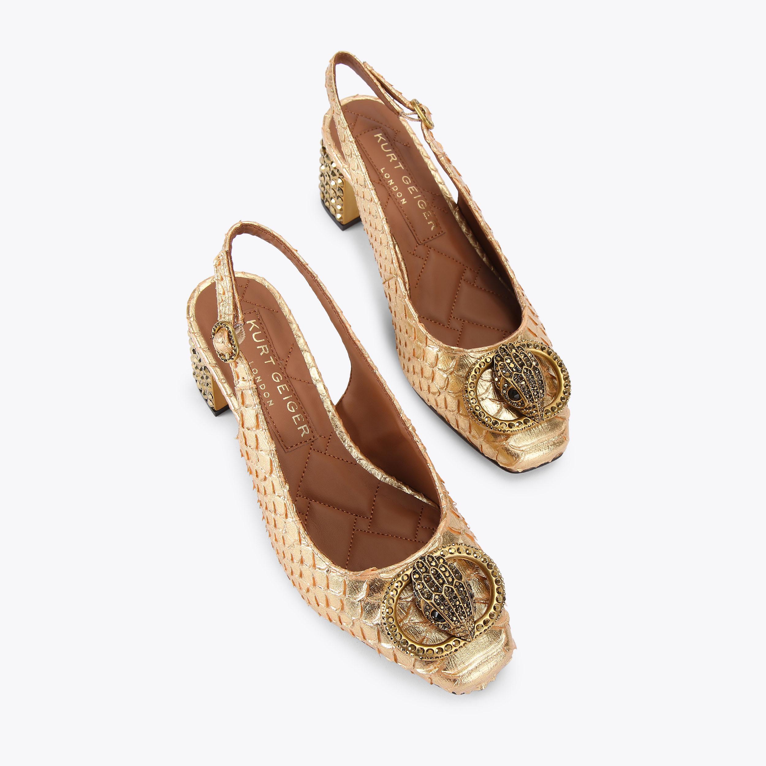 CHELSEA BLOCK SLINGBACK Brushed Gold 3D Slingback Heel by KURT GEIGER ...