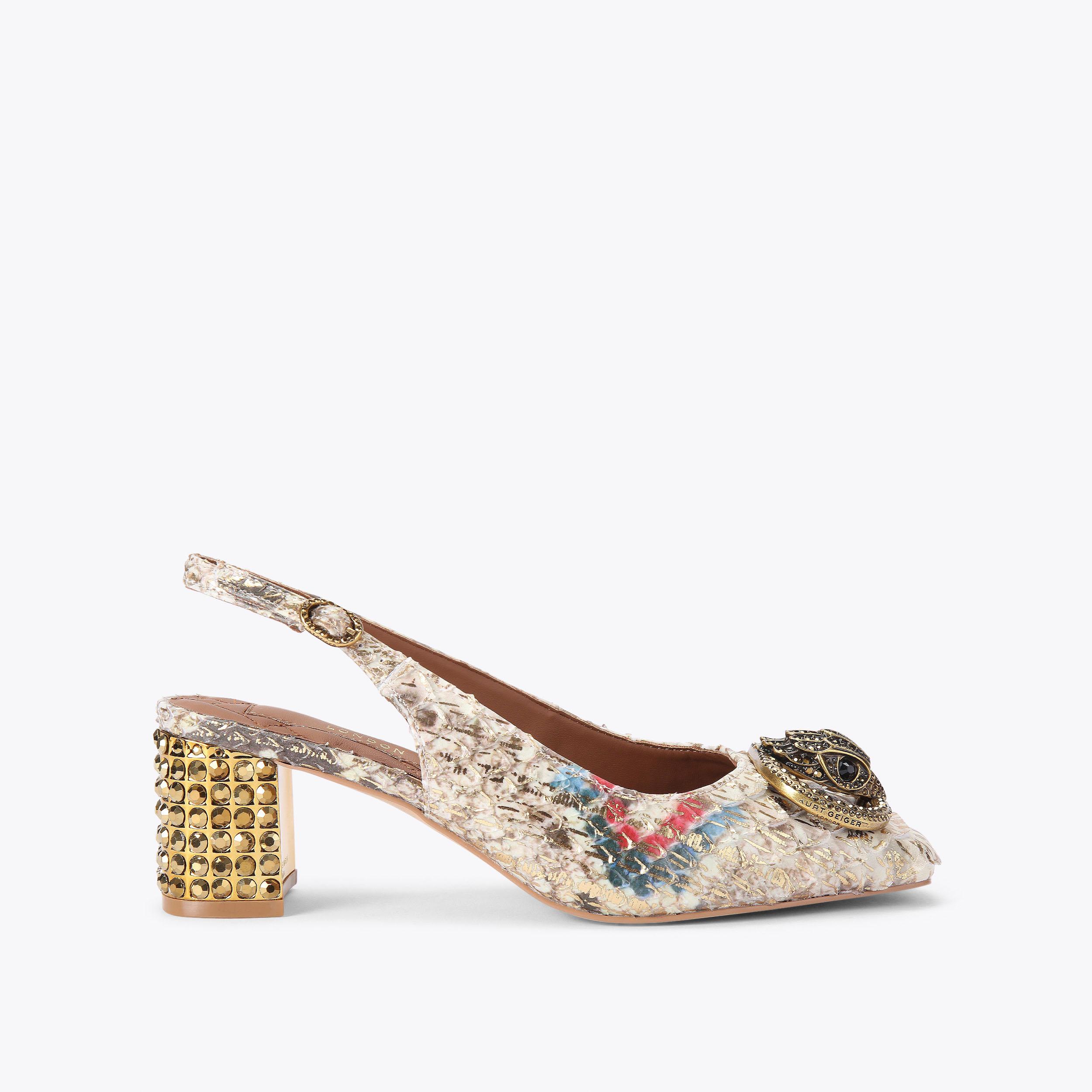 CHELSEA BLOCK SLINGBACK Snake Texture Block Heel by KURT GEIGER LONDON