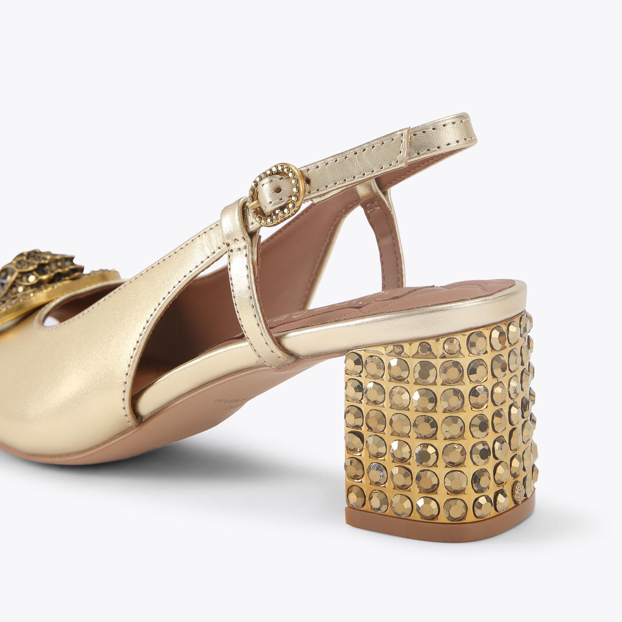 CHELSEA BLOCK SQ SLING Metallic Gold Slingback Heel by KURT GEIGER LONDON