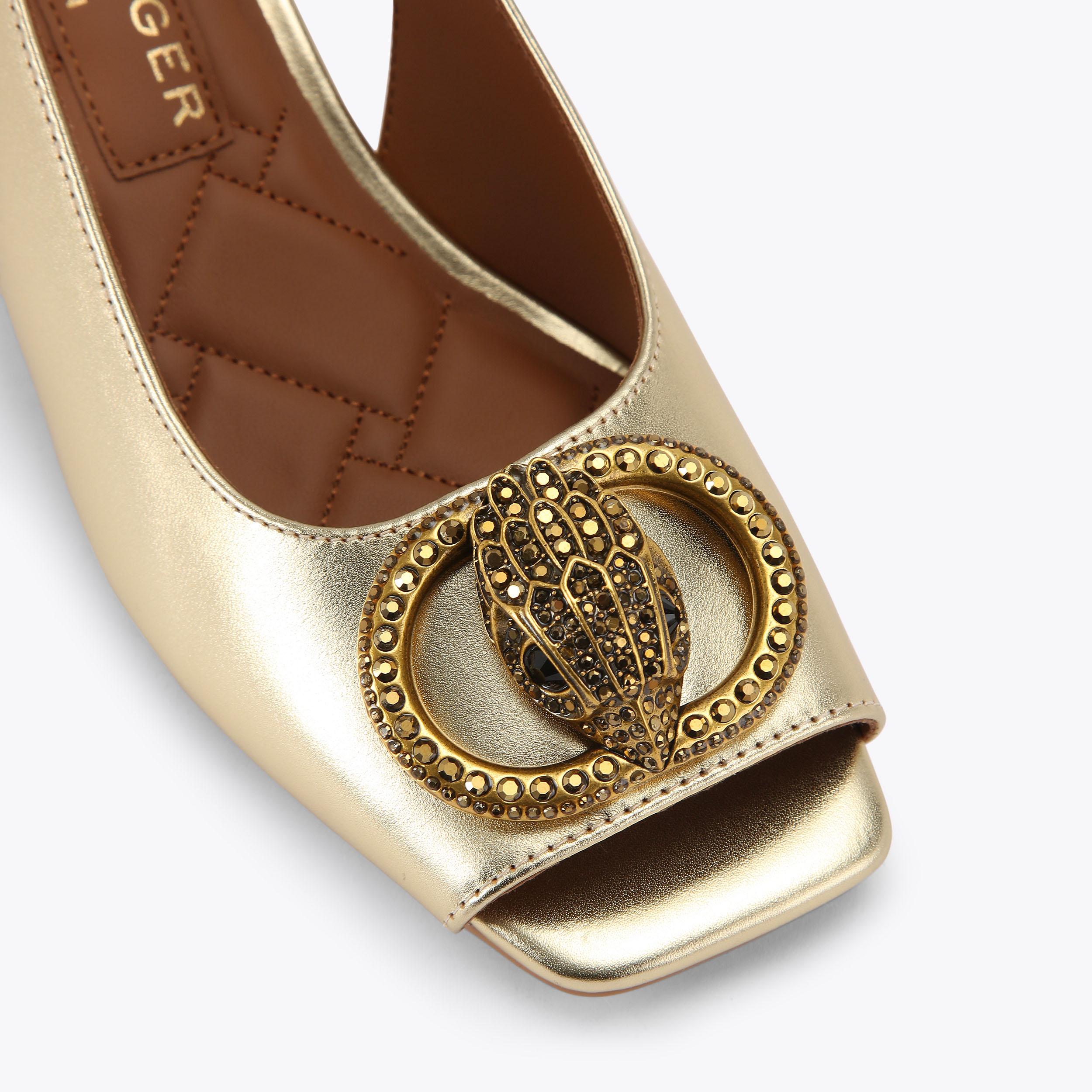 CHELSEA BLOCK SQ SLING Metallic Gold Slingback Heel by KURT GEIGER LONDON