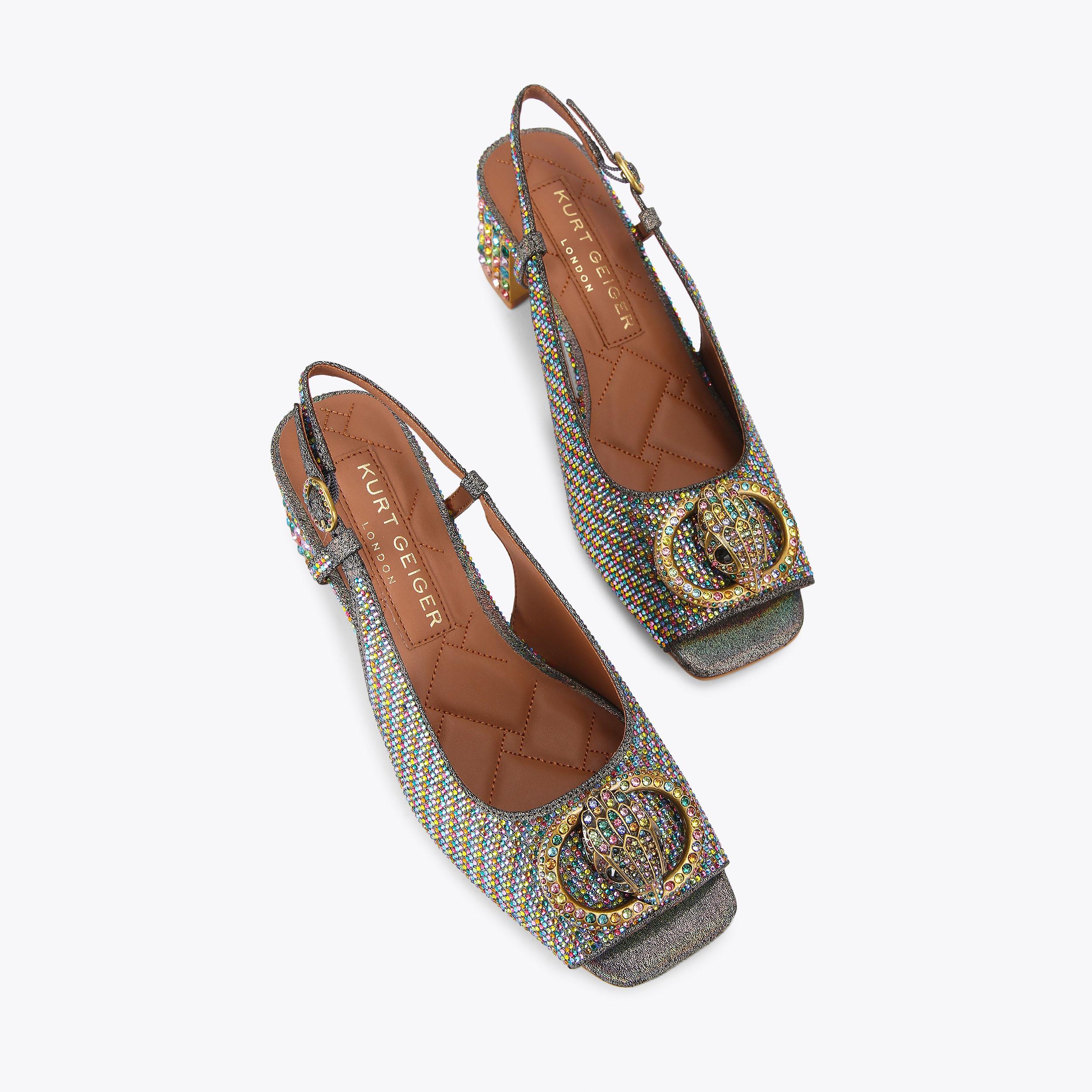 CHELSEA BLOCK SQ SLING Crystal Embellished Slingback Heel by KURT ...